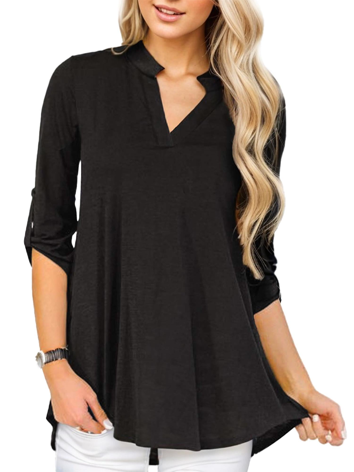Easther 3/4 Sleeve Tops for Women Plus Size V Neck Tunic Tops Casual ...