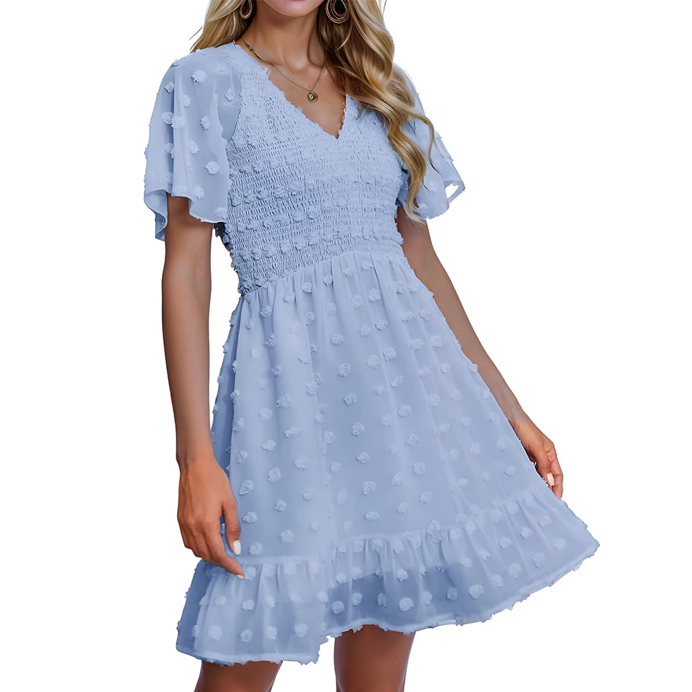 VONDA Women's Half Puff Sleeve Ruffle Hem Elegant Mini Party Dress ...