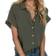 EASTHER Womens Short Sleeve Button Down Shirts V Neck Collared Solid ...