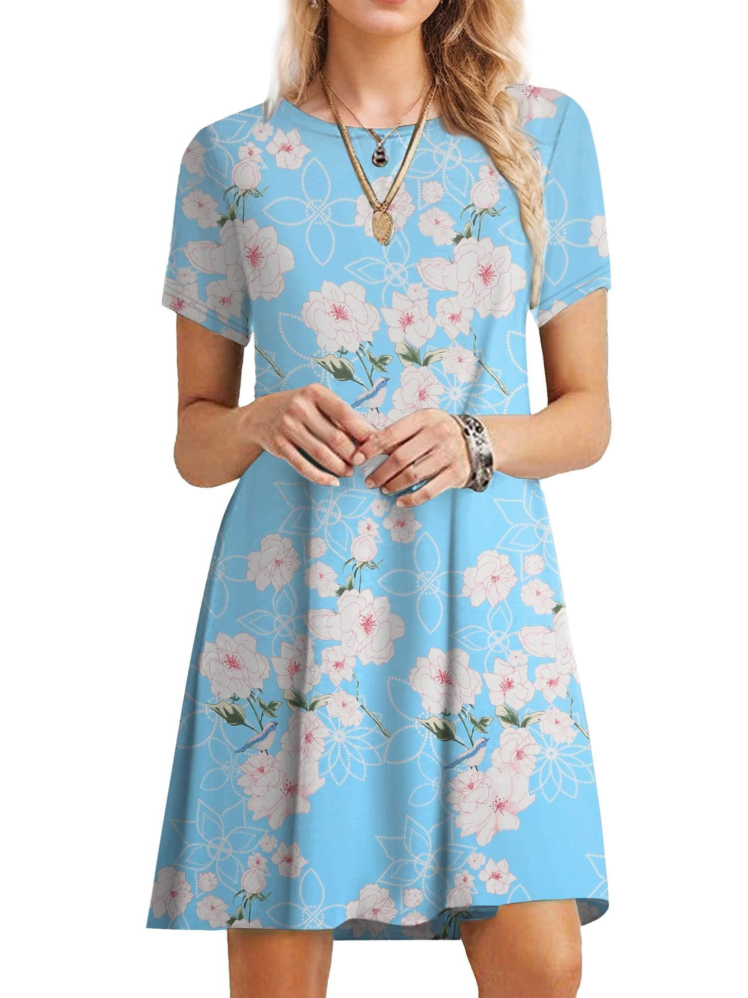 EASTHER Womens Summer Dresses Casual Beach Swing Short Sleeve T-Shirt ...