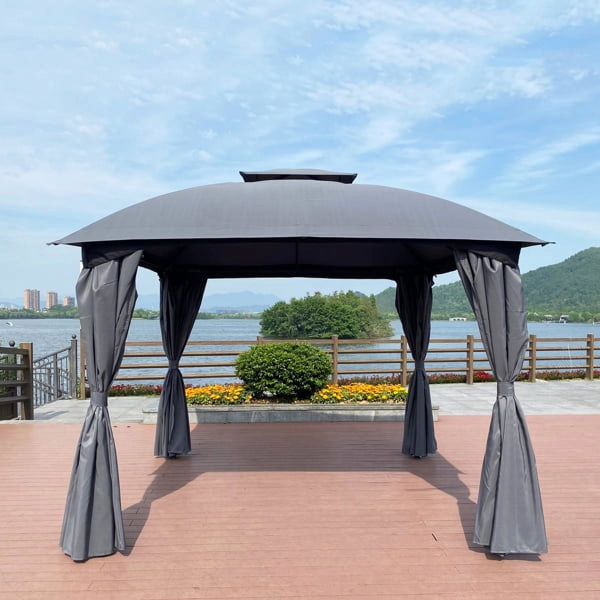 EASTIN 10 x 10 Ft Outdoor Patio Garden Gazebo Canopy With Curtains,Grey ...