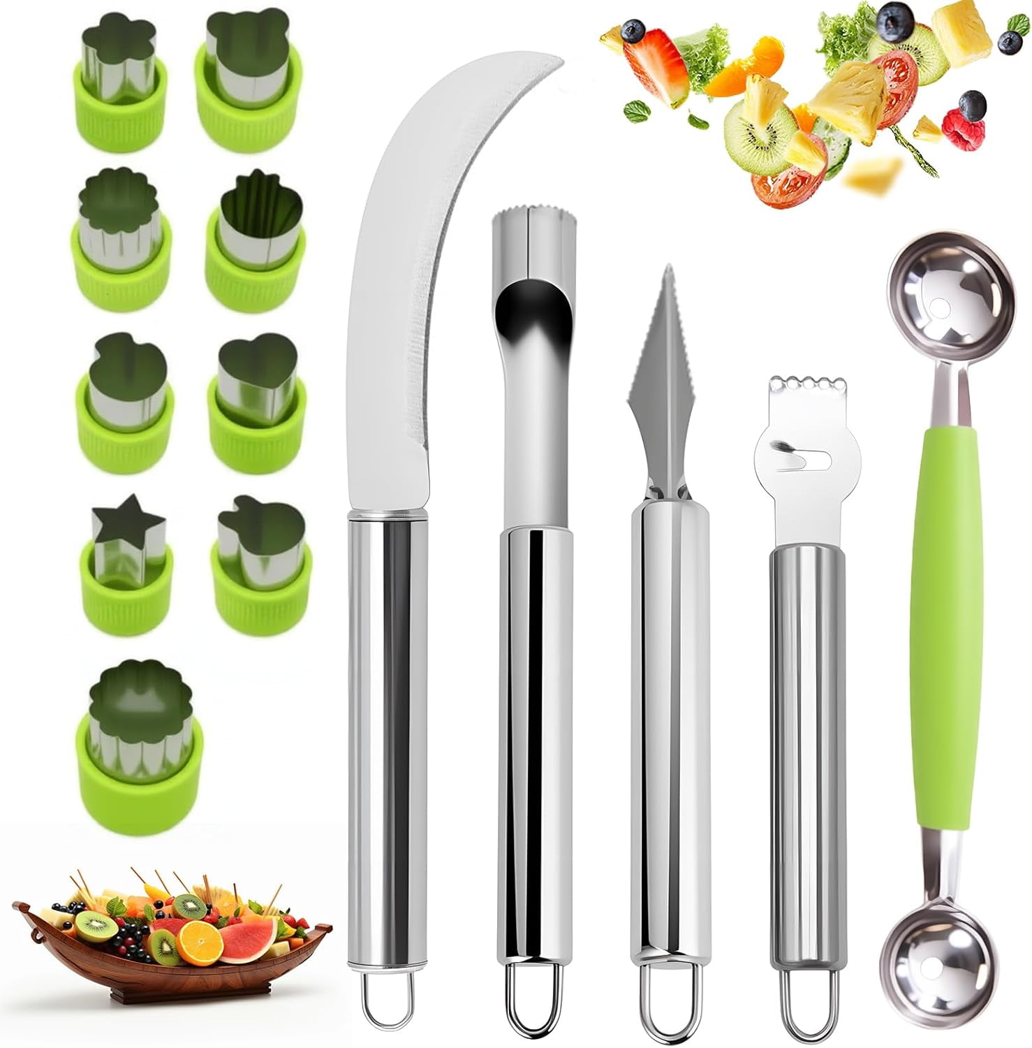 EASTIN 14PCS Fruit Carving Tools Set Stainless Steel Melon Baller Scoop ...