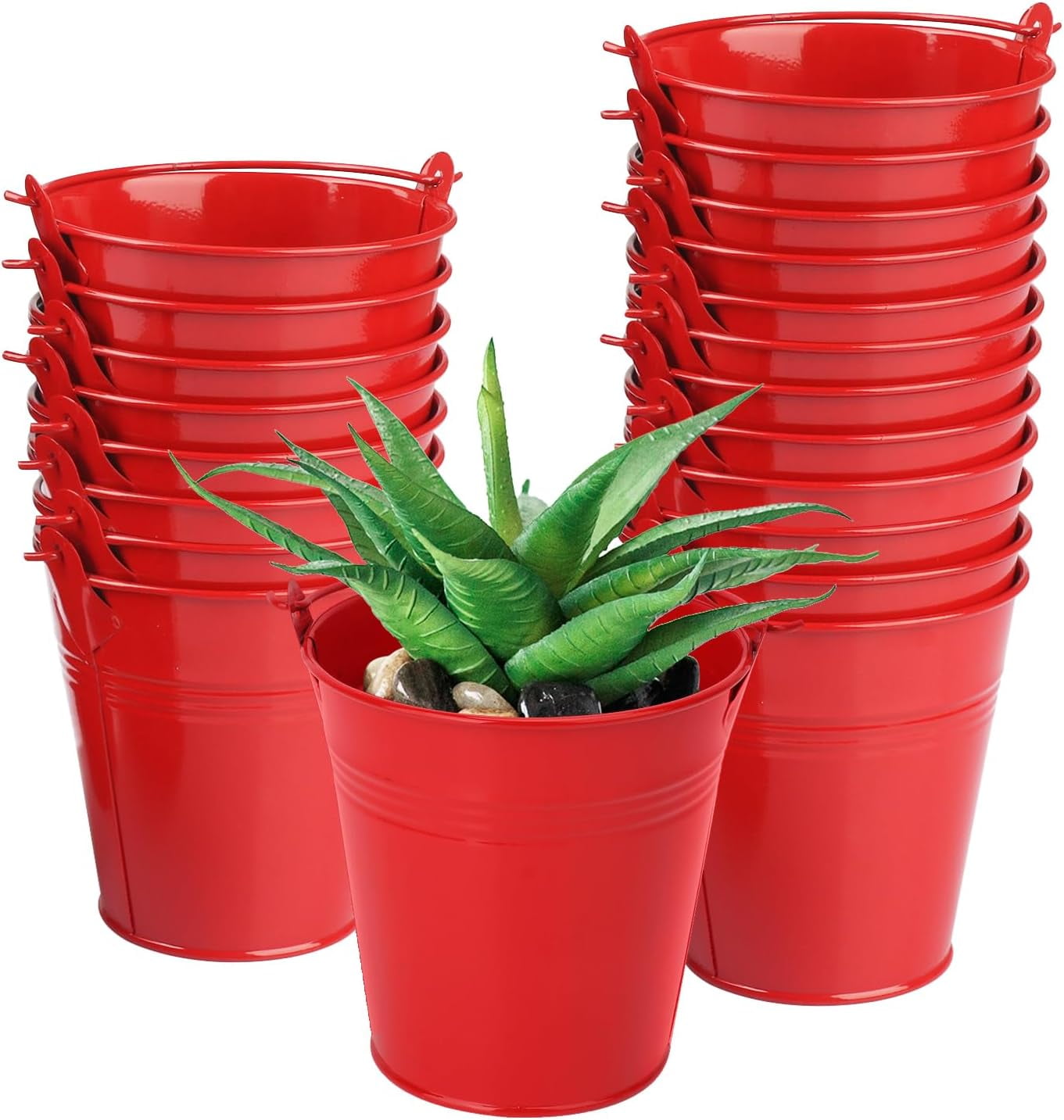EASTIN 18 Pack 4 Inch Red Mini Metal Bucket Elegant Galvanized Buckets ...