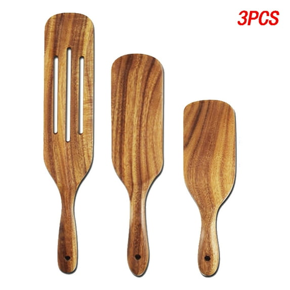 EASTIN 3PCS Kitchen Wooden Spatula Set, Teak Wooden Spoons for Cooking ...