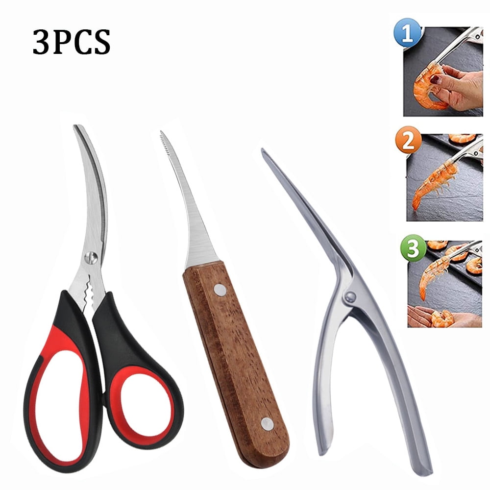EASTIN 3PCS Stainless Steel Blade and Wooden Shrimp Deveiner Tool and ...