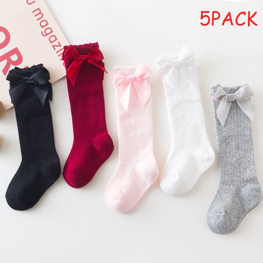 EASTIN 5 Pairs Baby Girls Knee High Socks Infants Toddlers Bow Knit ...