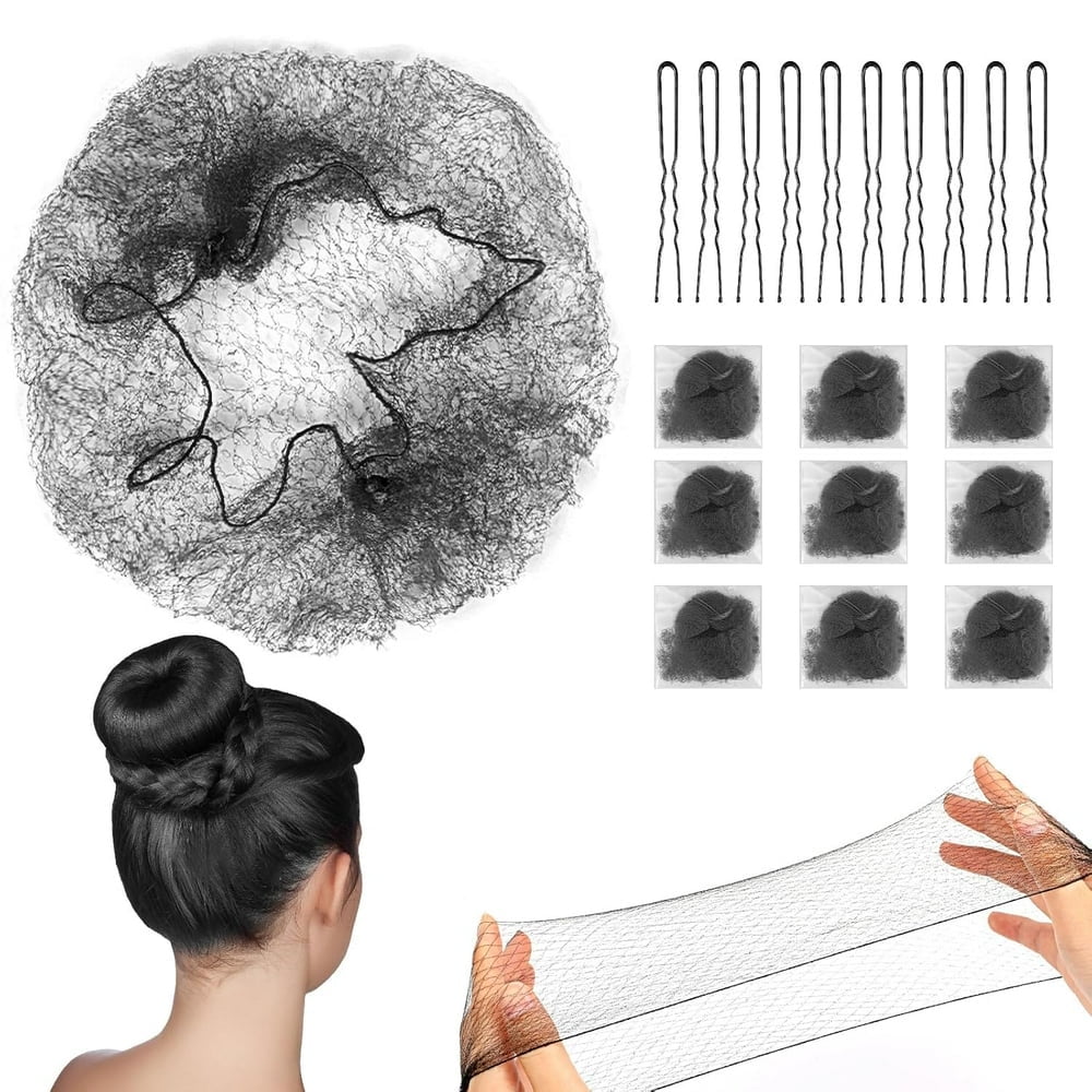 EASTIN Hair Nets Invisible Elastic Edge Mesh and U Shaped Pins Set ...