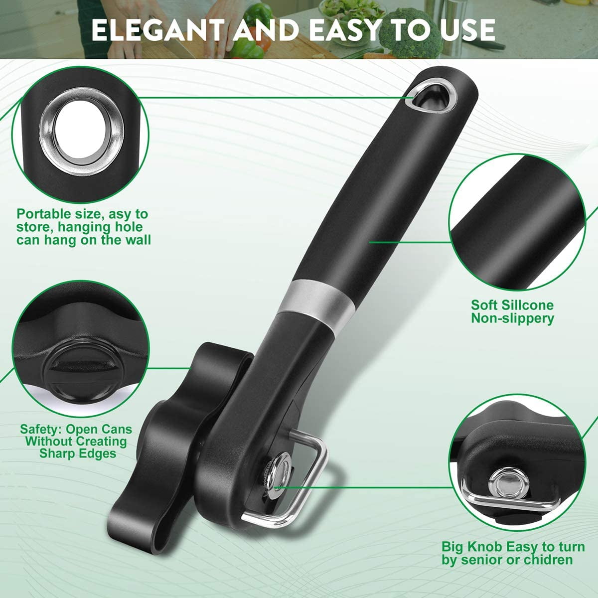 EASTIN Kitchen Safety Manual Can Opener for Restaurant No Sharp Edges ...