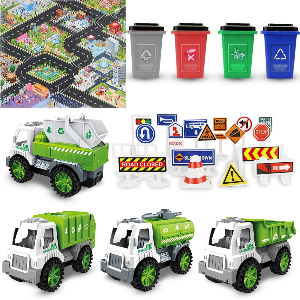 EASTIN Small Garbage Truck Toy, 4 pcs Friction Powered Trash Truck Toys ...