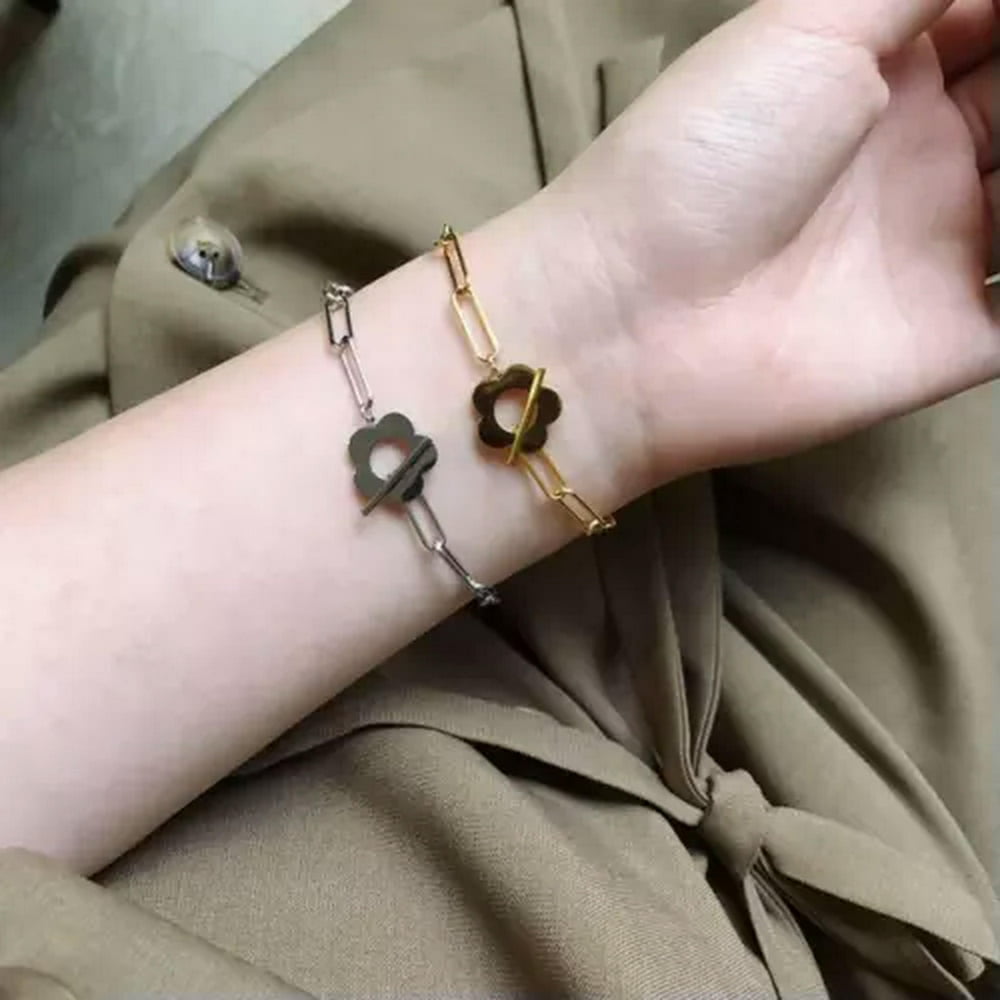 EASTIN Stainless Steel Daisy Flower Bracelet With Paperclip Link And T ...