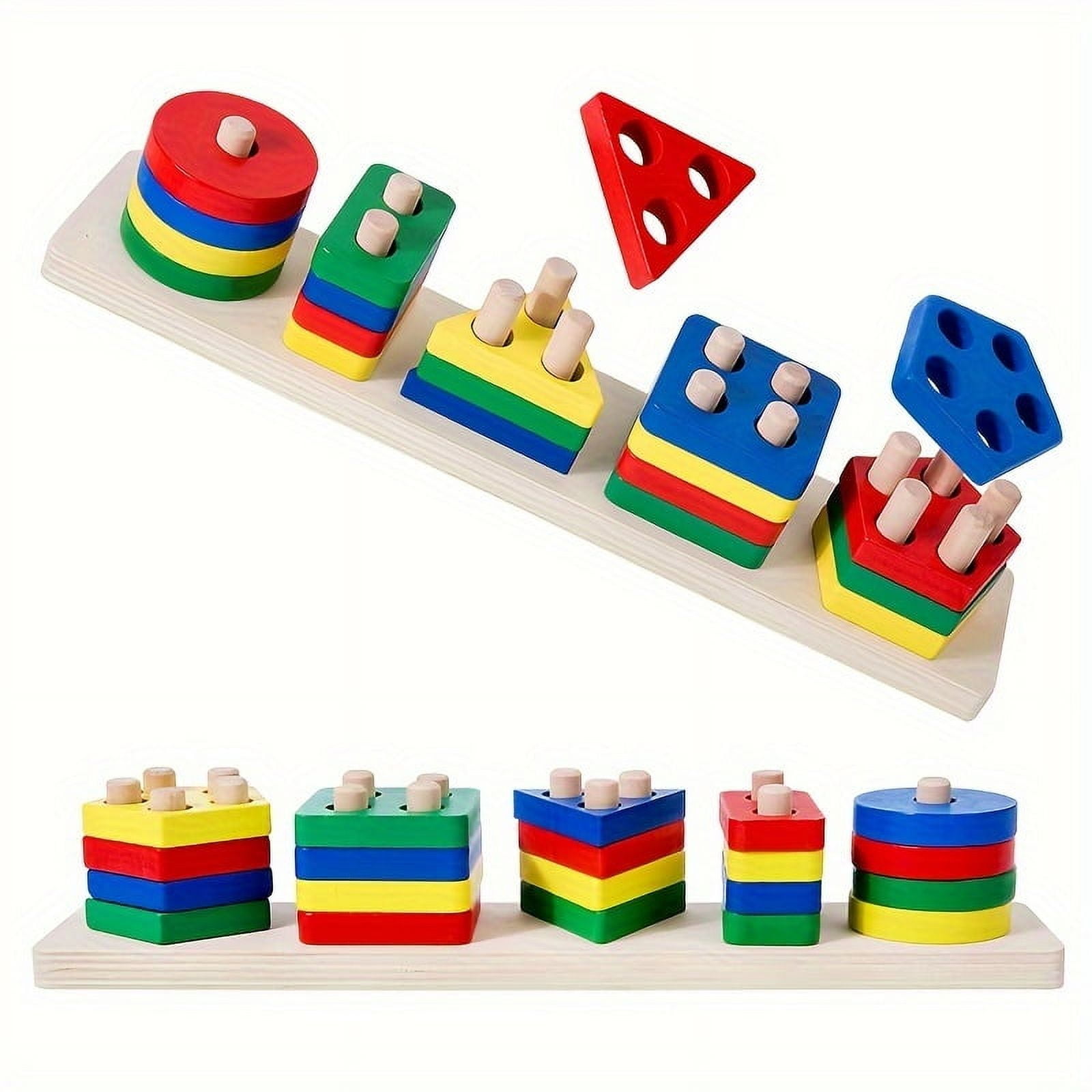 EASTIN Wooden Stacking Rings and Shapes Sorting Educational Toy for ...