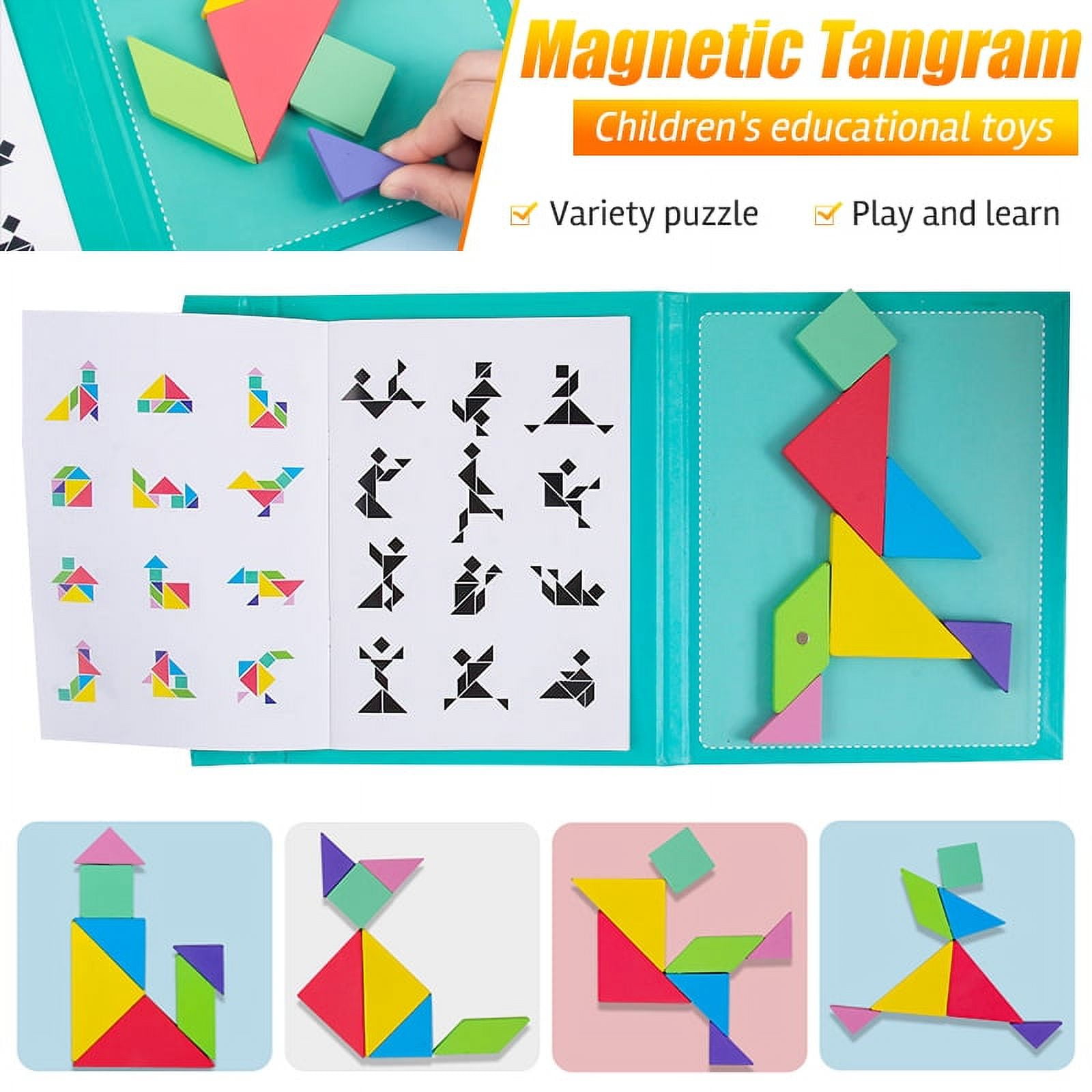 EASTIN Wooden Tangram Magnetic Puzzle, Shape Pattern Blocks Activity ...