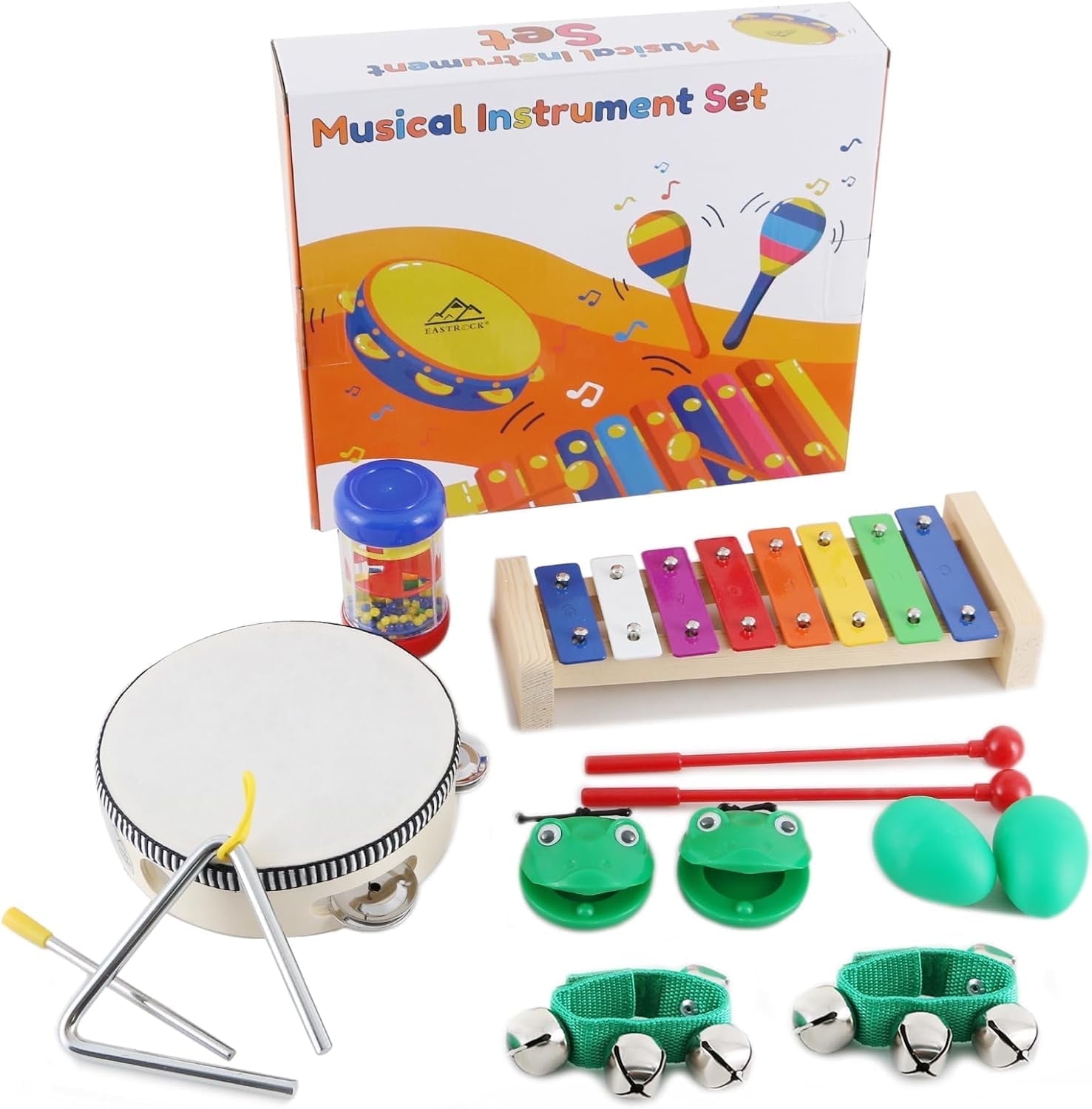 EASTROCK Green Kids Musical Instruments Sets 13 Pcs Percussion Toy for ...