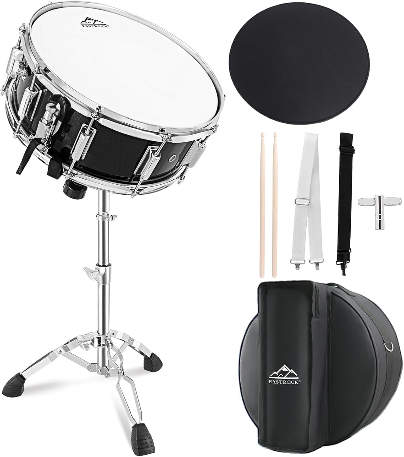 EASTROCK Snare Drum Set 14X5.5 Inches with Gig Bag, Drumsticks, Stand ...