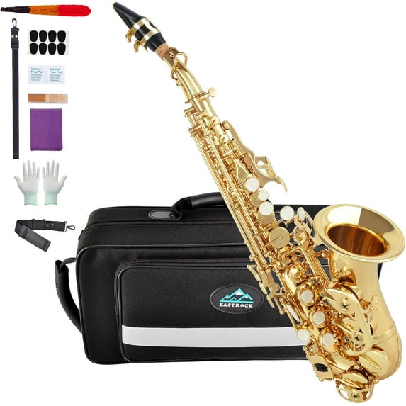 EASTROCK Soprano Saxophone Curved Bb Flat Gold Sax Instruments set for ...