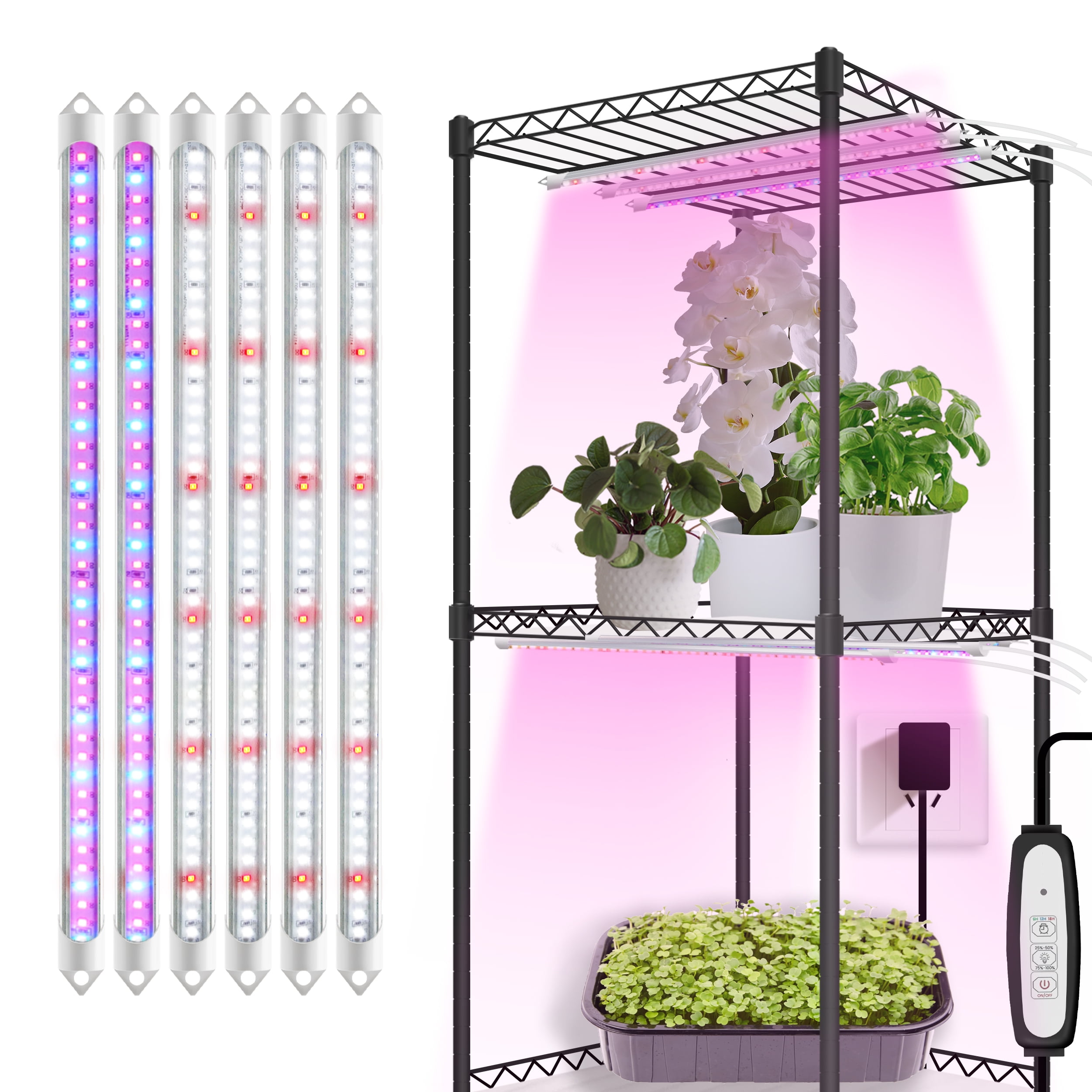 EASY GROW, LED Grow Light Bars (16'') with Timer and Controller (Auto ...