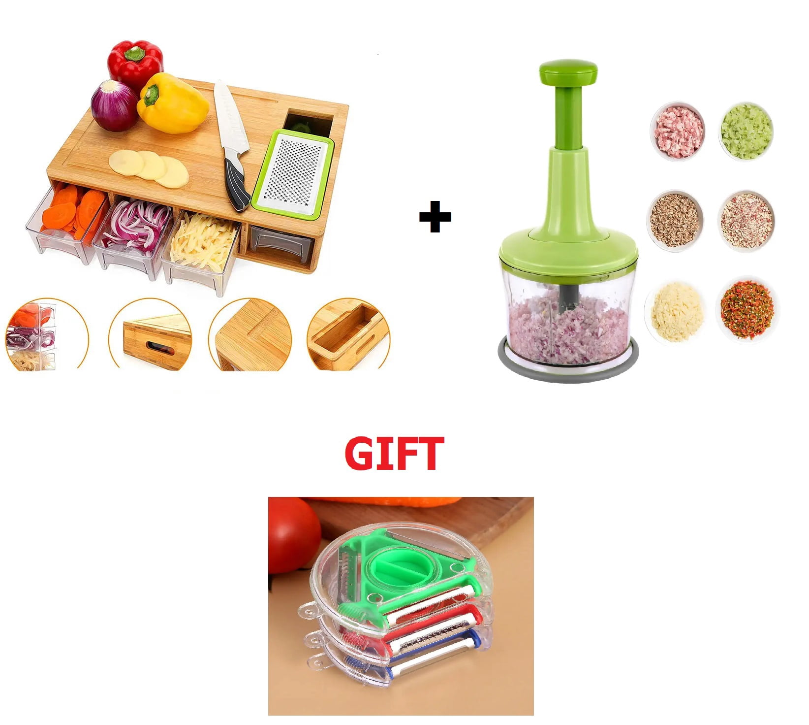 EASY KOOK Combo Bamboo Cutting Board For Kitchen with 4 Storage ...