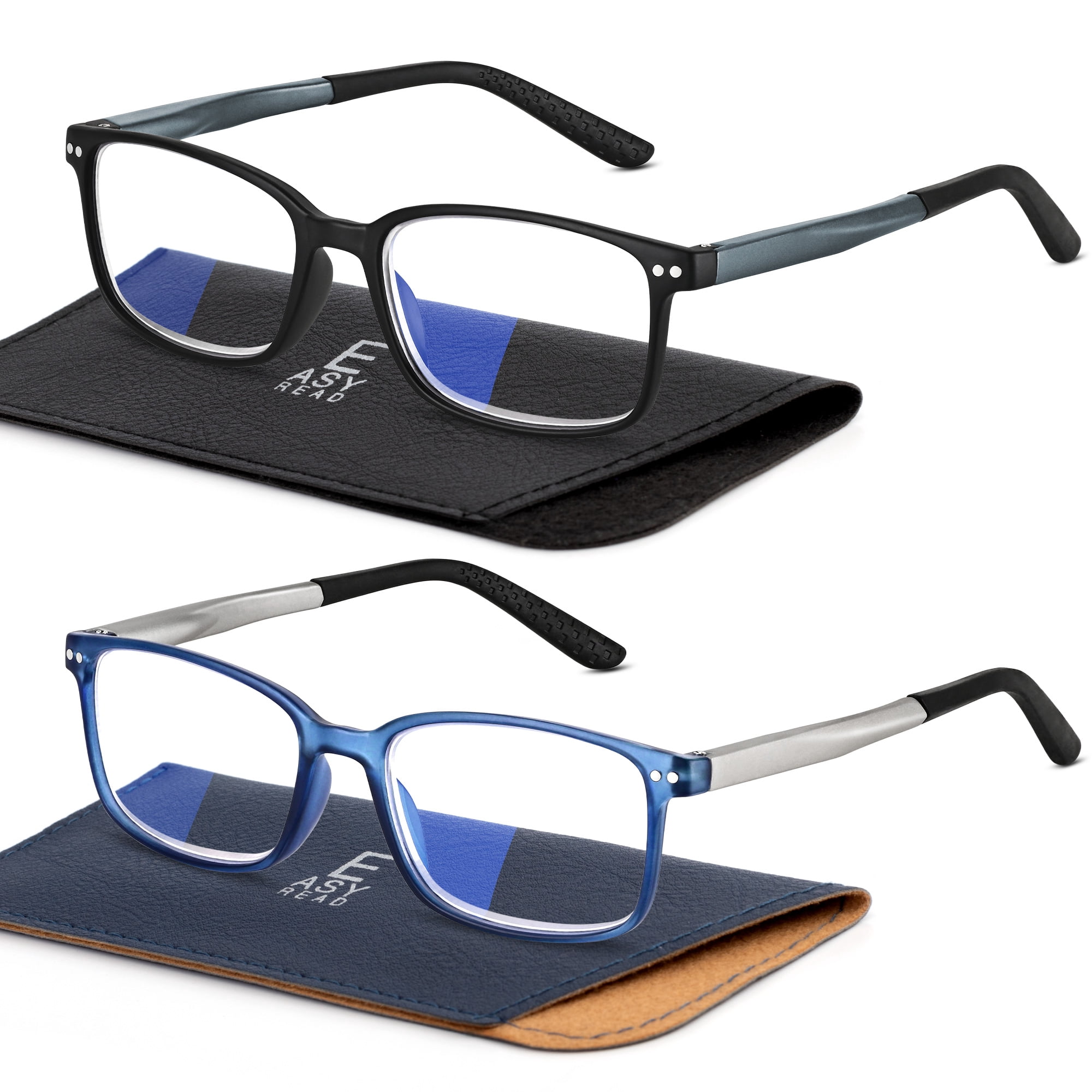 EASY READ 2 Pairs Sporty Style Reading Glasses for Men，TR90 Rectangular ...