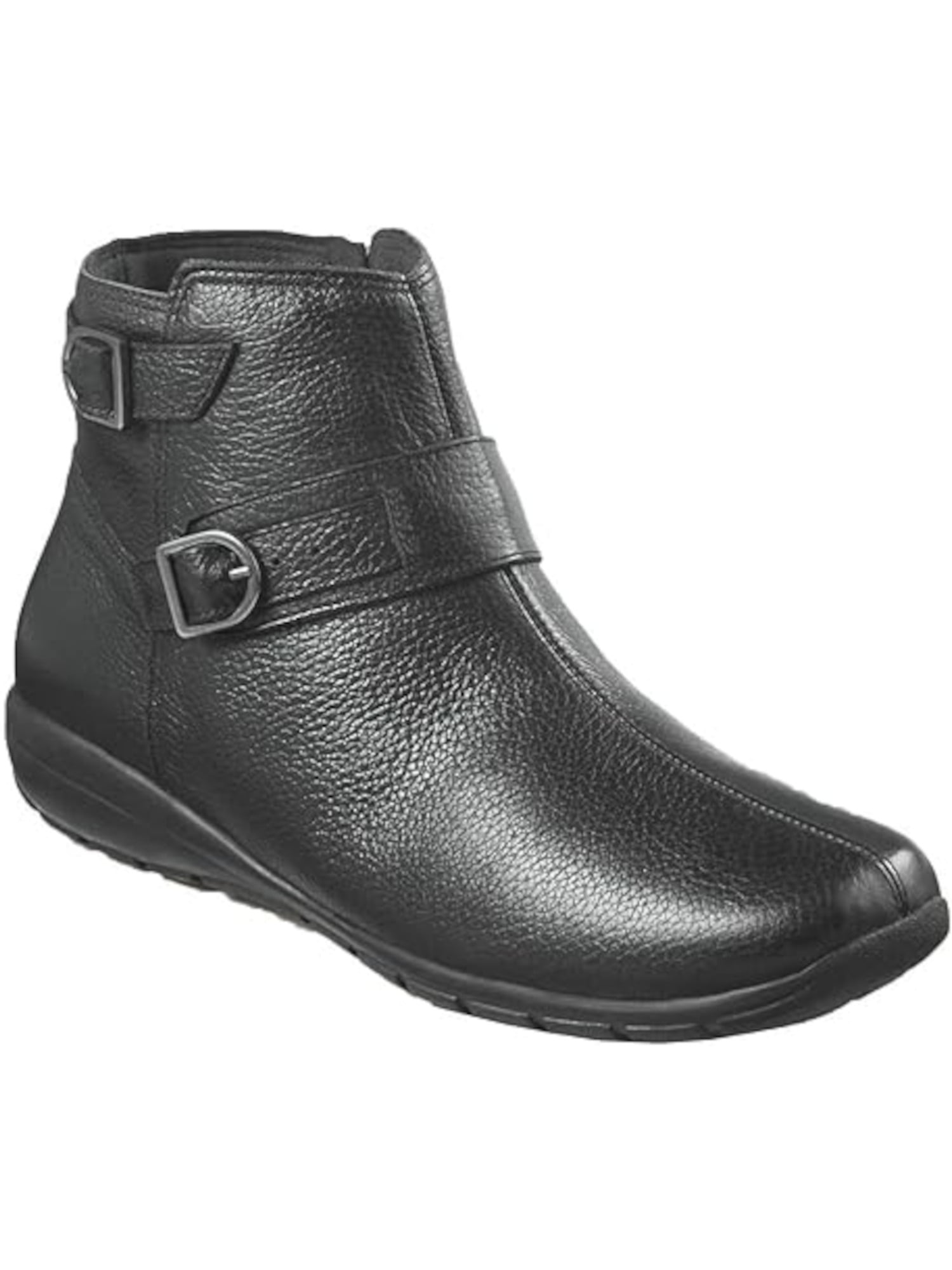 EASY SPIRIT Womens Black Padded Buckle Accent Aurelia Round Toe Wedge ...