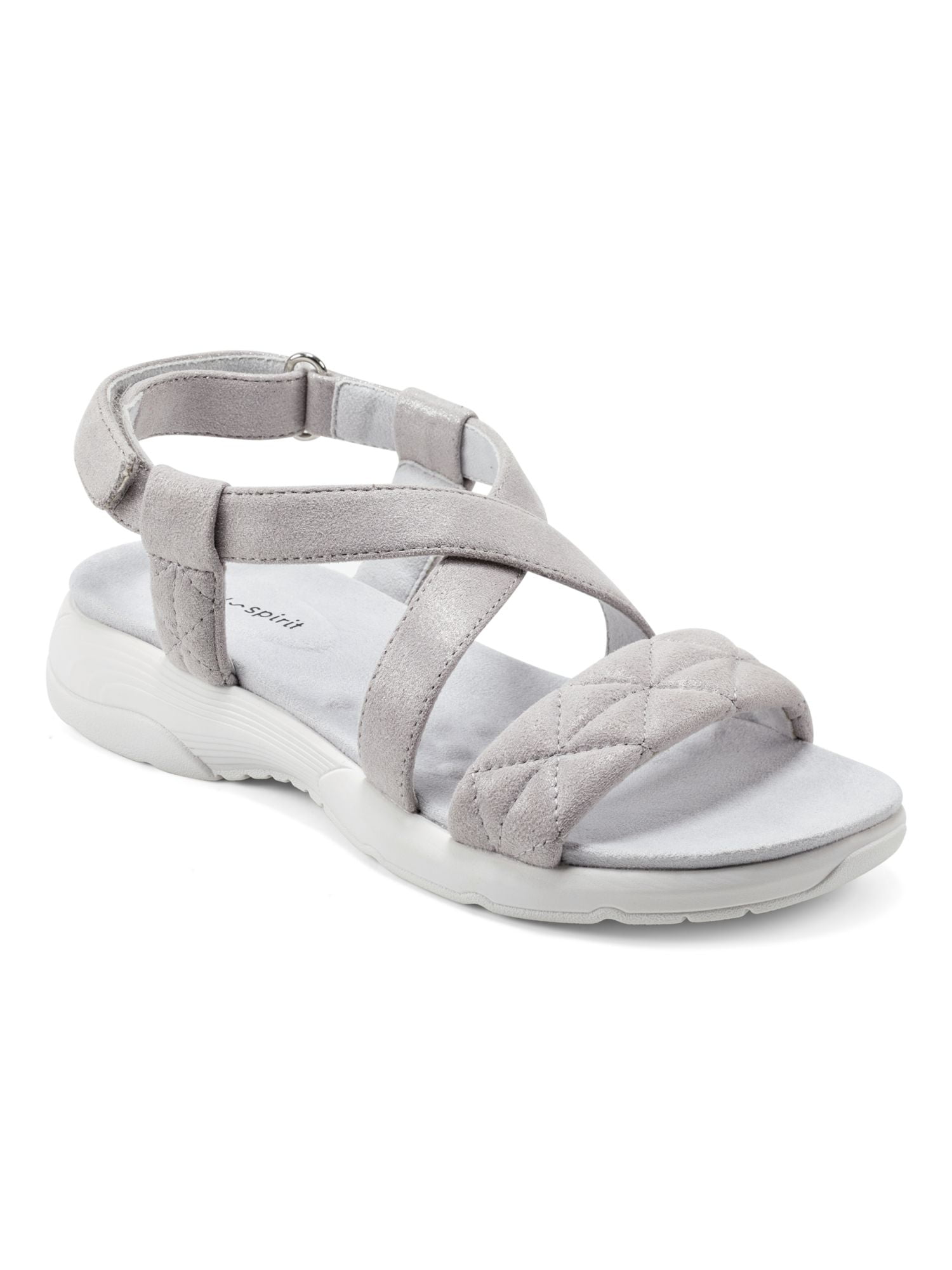 EASY SPIRIT Womens Silver Strappy Cushioned Arch Support Treasur Round ...