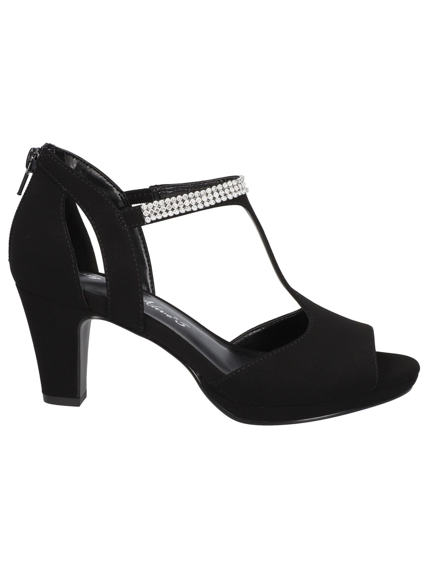 EASY STREET ALIVE AT 5 Womens Black Rhinestone T-Strap Flash Block Heel ...