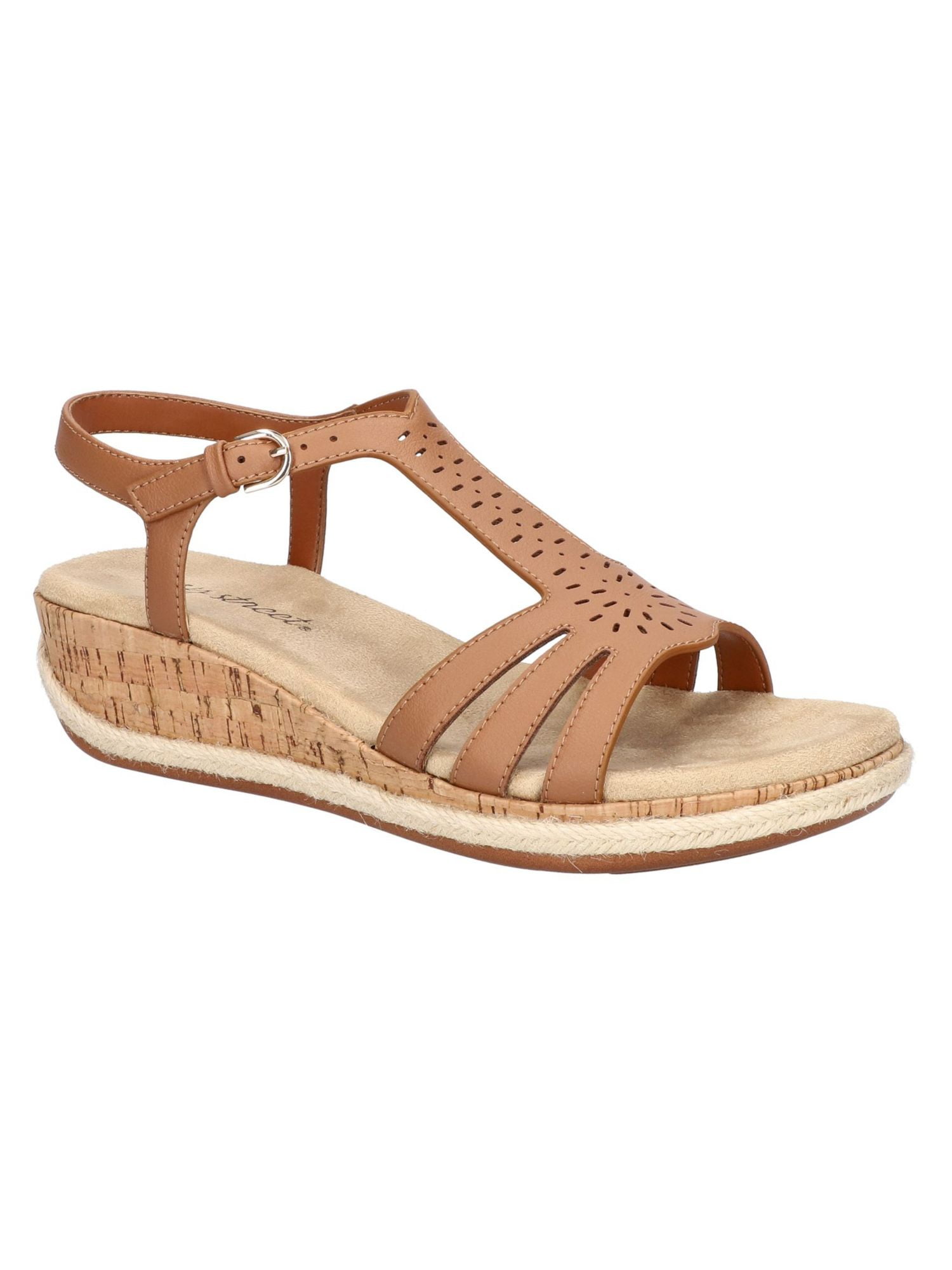EASY STREET Womens Beige Adjustable Padded Dorinda Round Toe Wedge ...