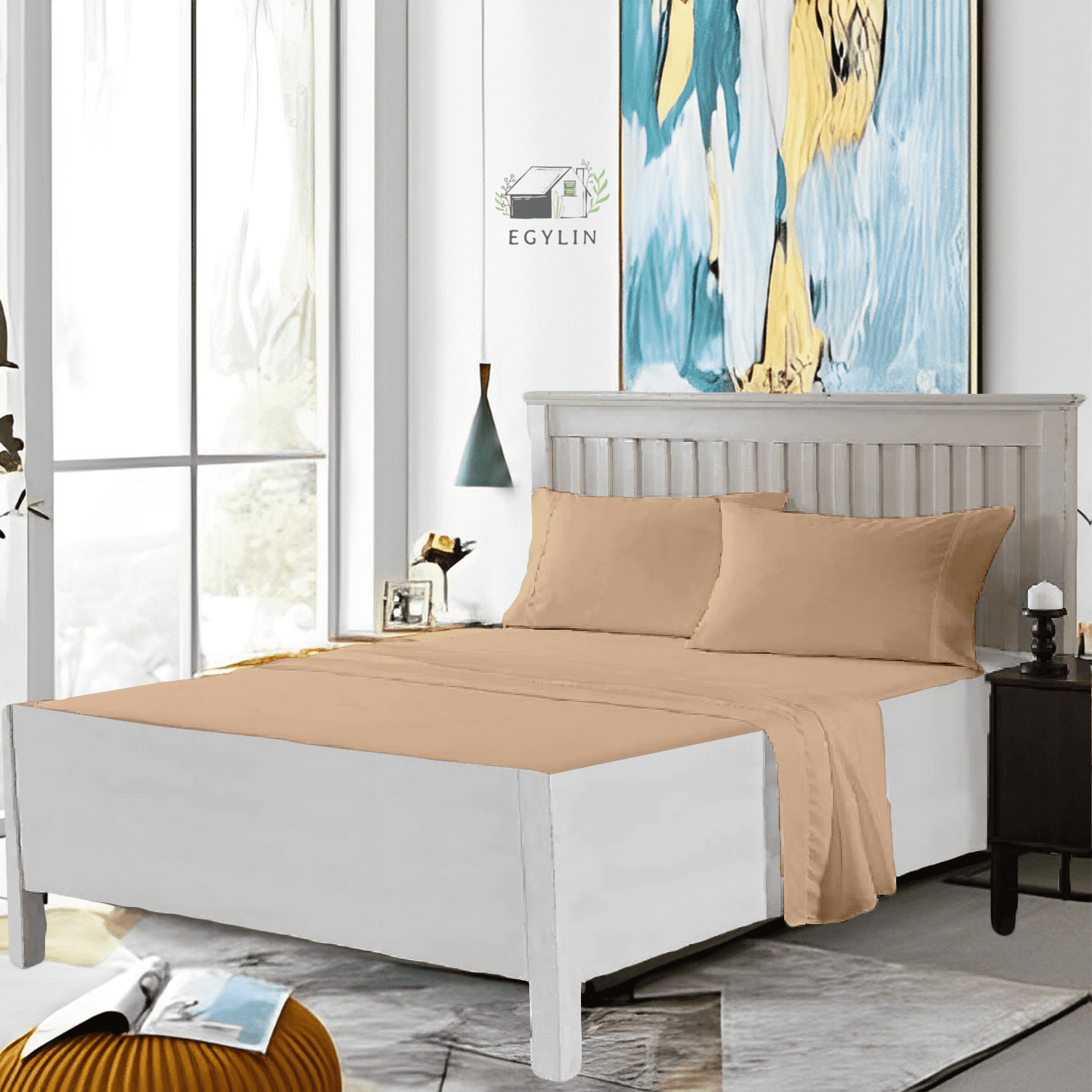 EASYCOT 800 Thread Count 100% Egyptian Cotton Waterbed Sheets Set 4Pc ...