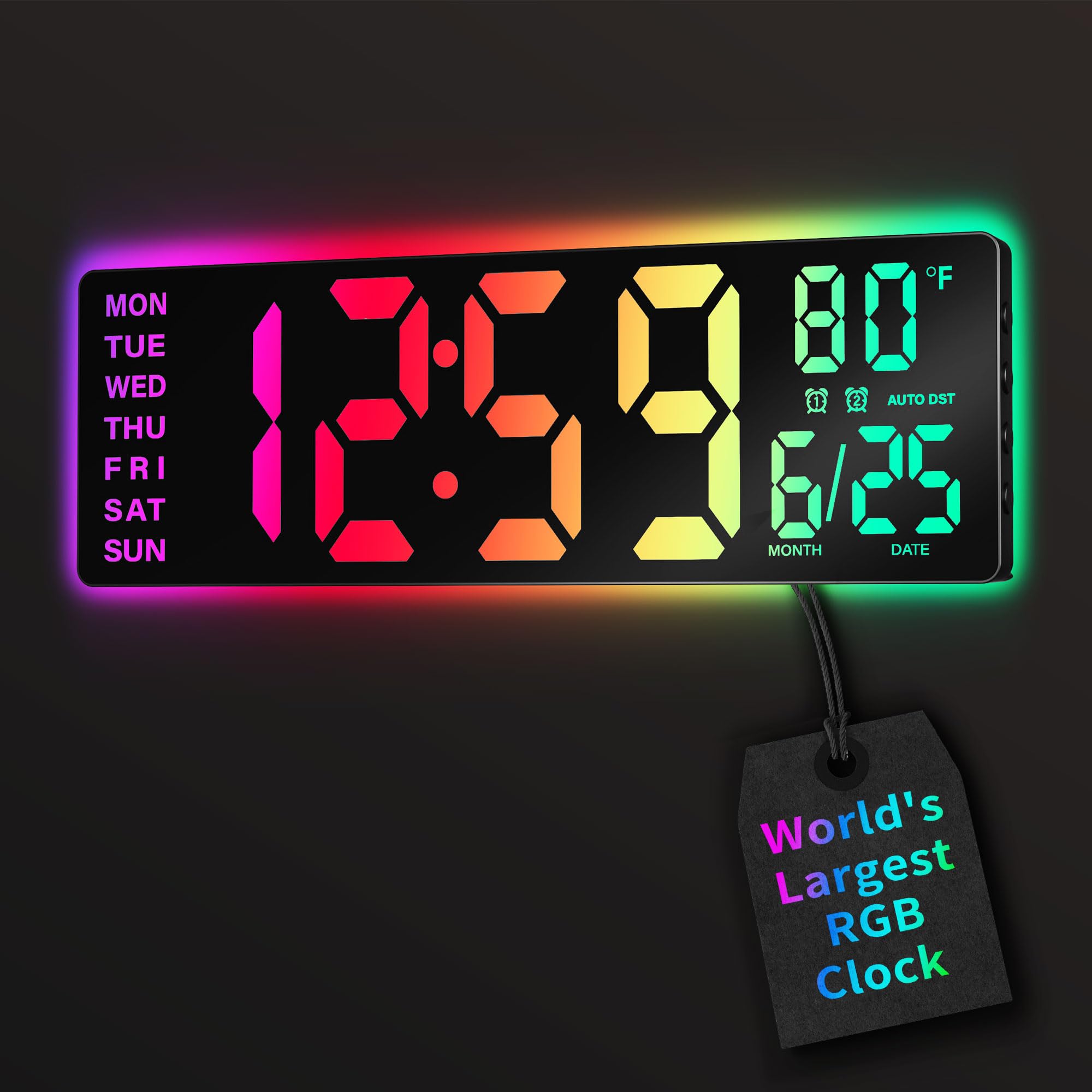EASYERA 16.5" Large Digital Wall Clock with Remote Control, RGB ...