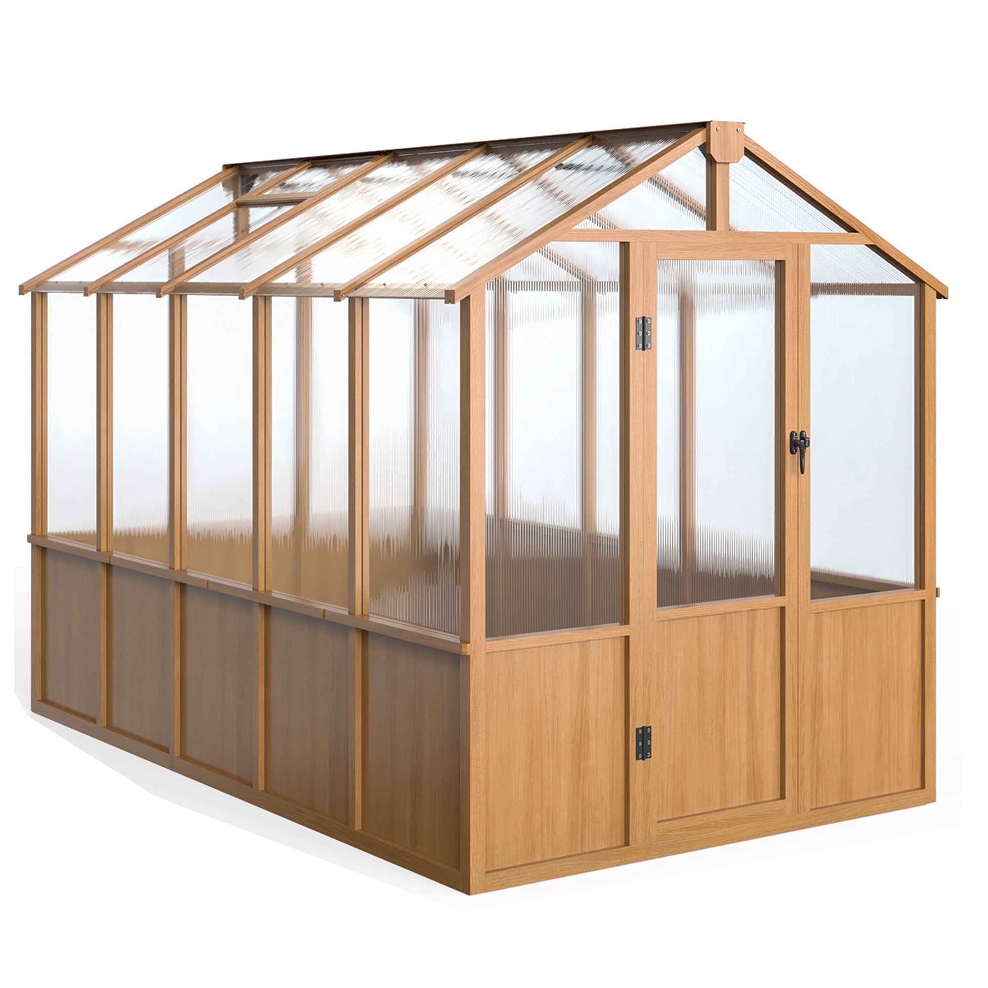 EASYHAWK 6 ft. x 10 ft. Wood Greenhouse for Outdoors, Polycarbonate ...