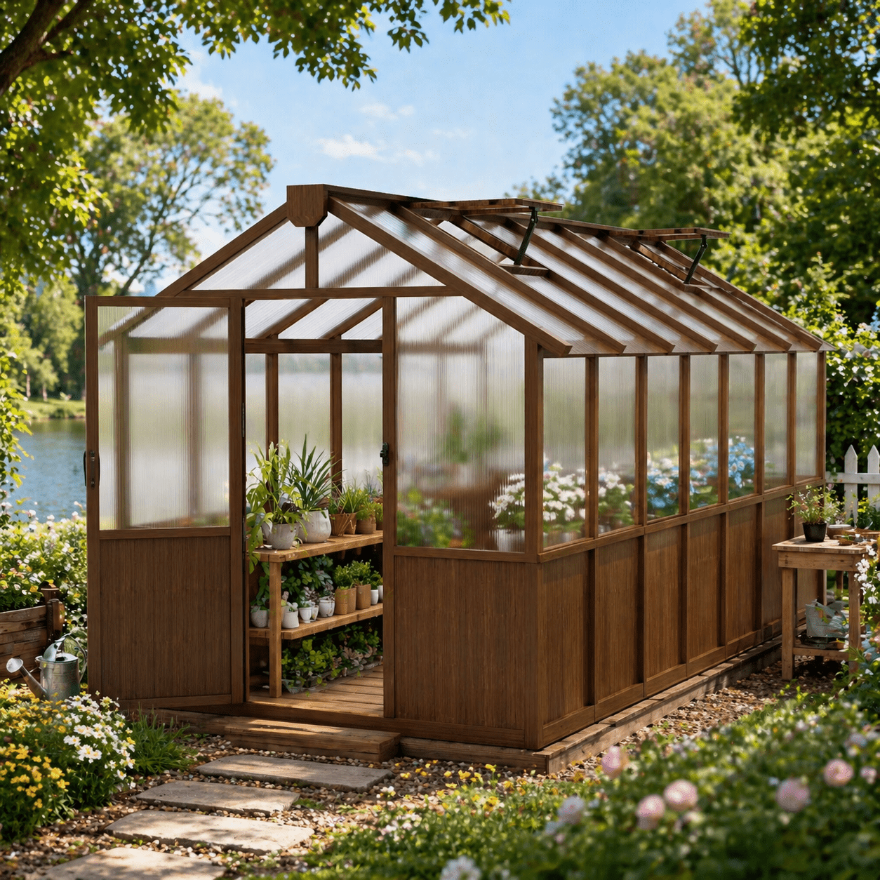 EASYHAWK 8 ft. x 16 ft. Wood Greenhouse for Outdoors, Polycarbonate ...