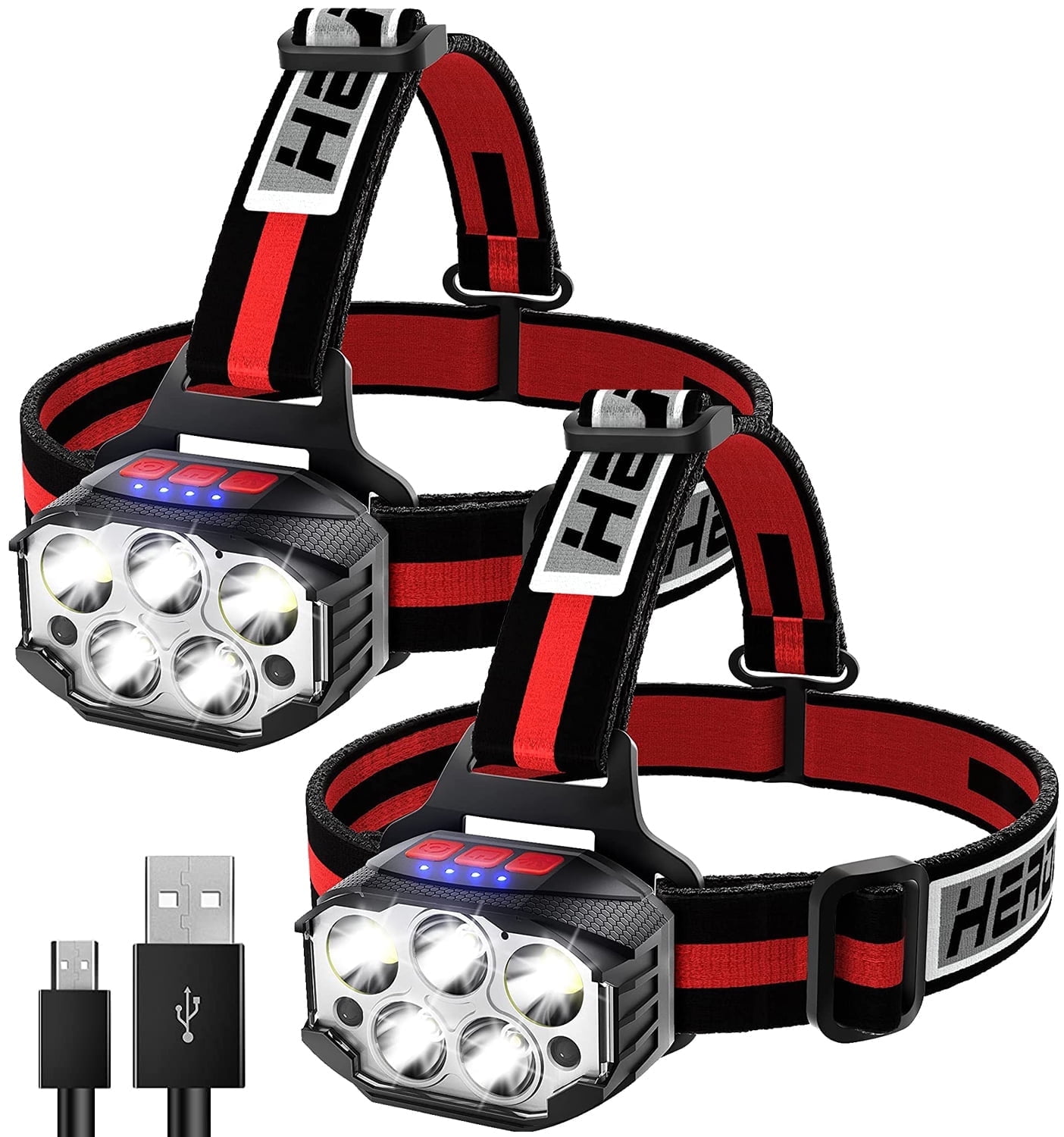 EASYMAXX LED Headlamp 2Pack, 1100Lumen Bright, Rechargeable with Motion ...