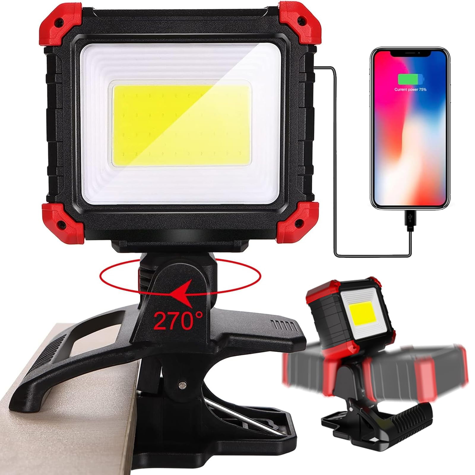 EASYMAXX LED Rechargeable Work IFF17 Light with Clamp, Magnetic Clip on ...