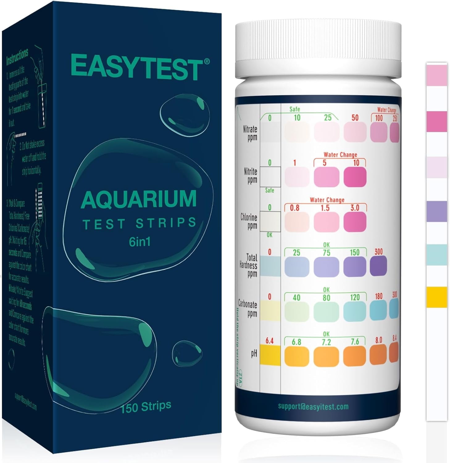 EASYTEST 6 in 1 Aquarium Test Strips for Freshwater and Saltwater,150 ...