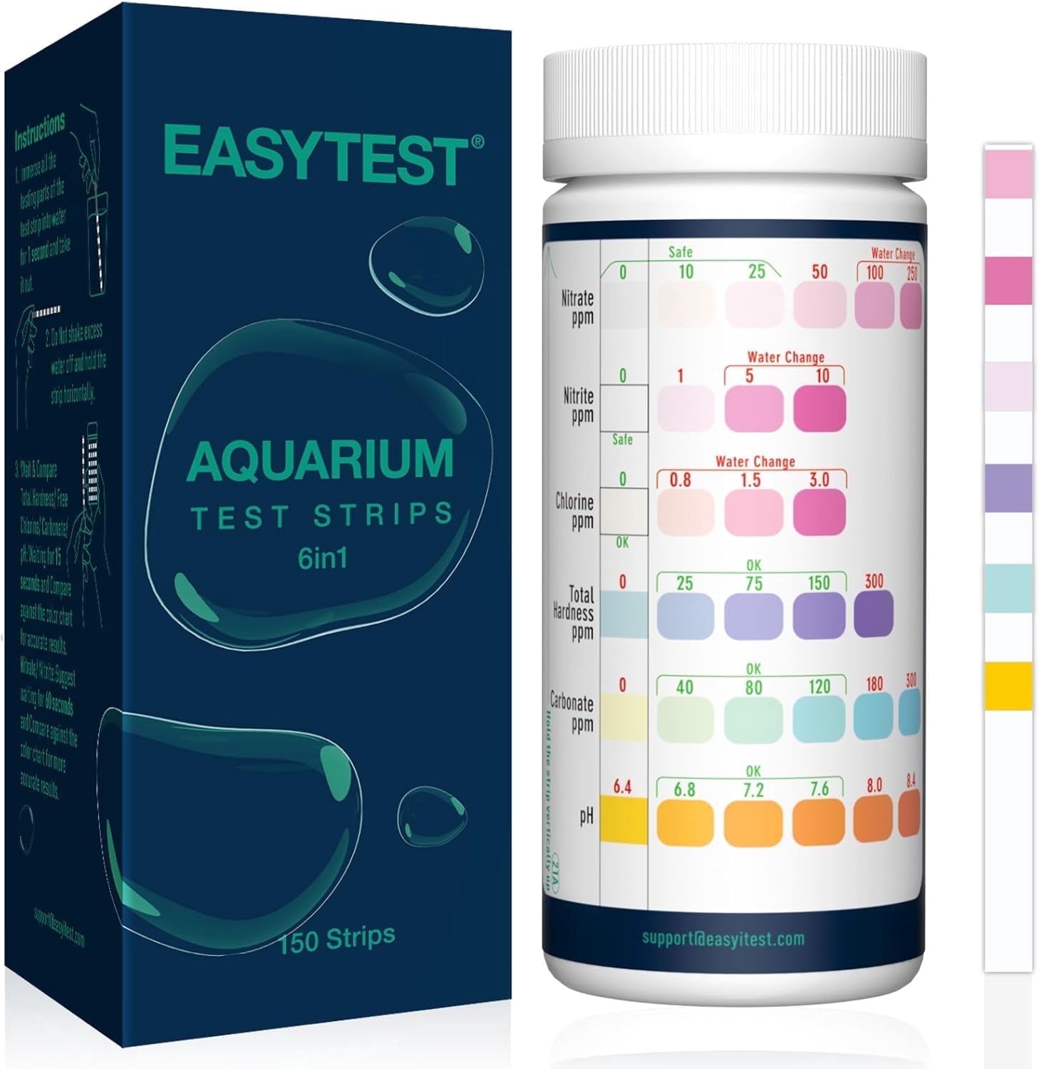 EASYTEST 6-in-1 Aquarium Test Strips, 150 Strips to Monitor Water ...