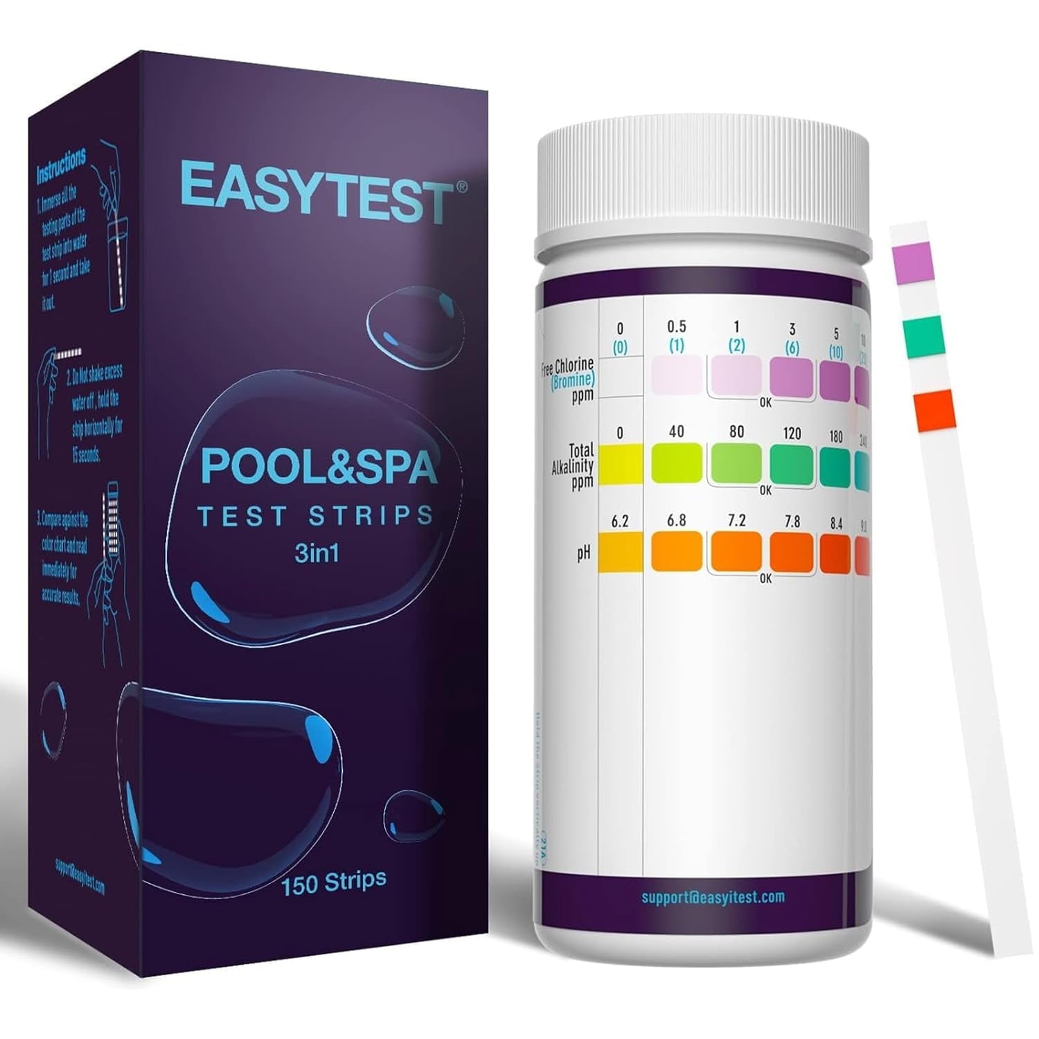 EASYTEST Pool and Spa Test Strips, 150 Strips Pack for Hot tub-Test pH ...