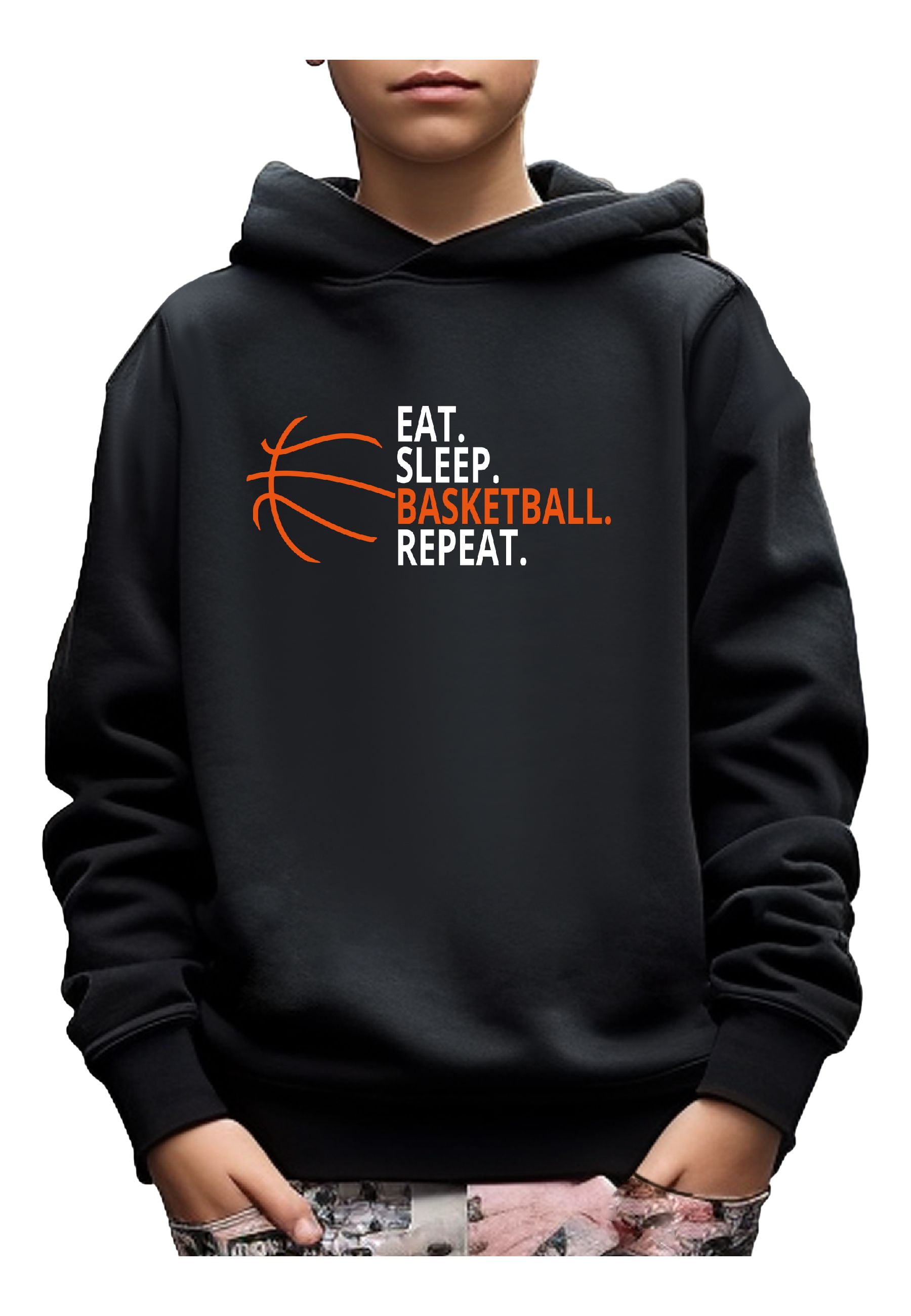 EAT SLEEP BASKETBALL REPEAT Letter Print Boys Long Sleeve Hoodie, Stay ...