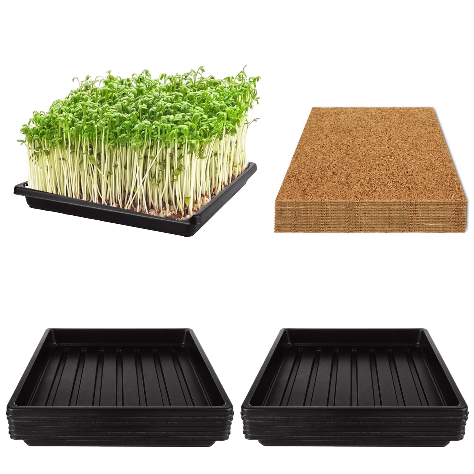 EATHEATY 12 Set Microgreens Growing Mat AIS1 with Tray 10 x 10 inch ...