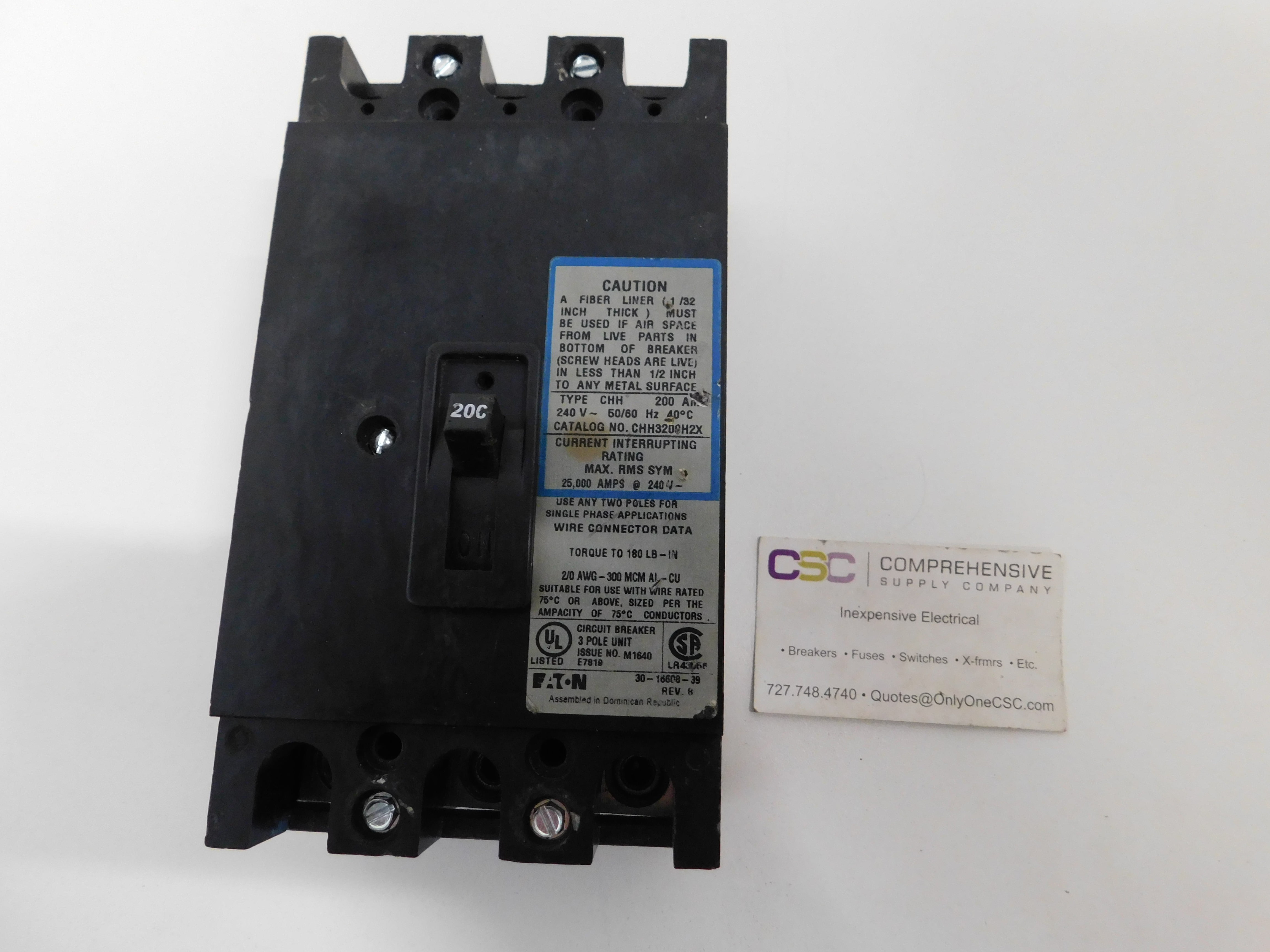 EATON 200A AMP 3P POLE 25kA@240V BOLT ON CIRCUIT BREAKER W/BLUE LABEL ...