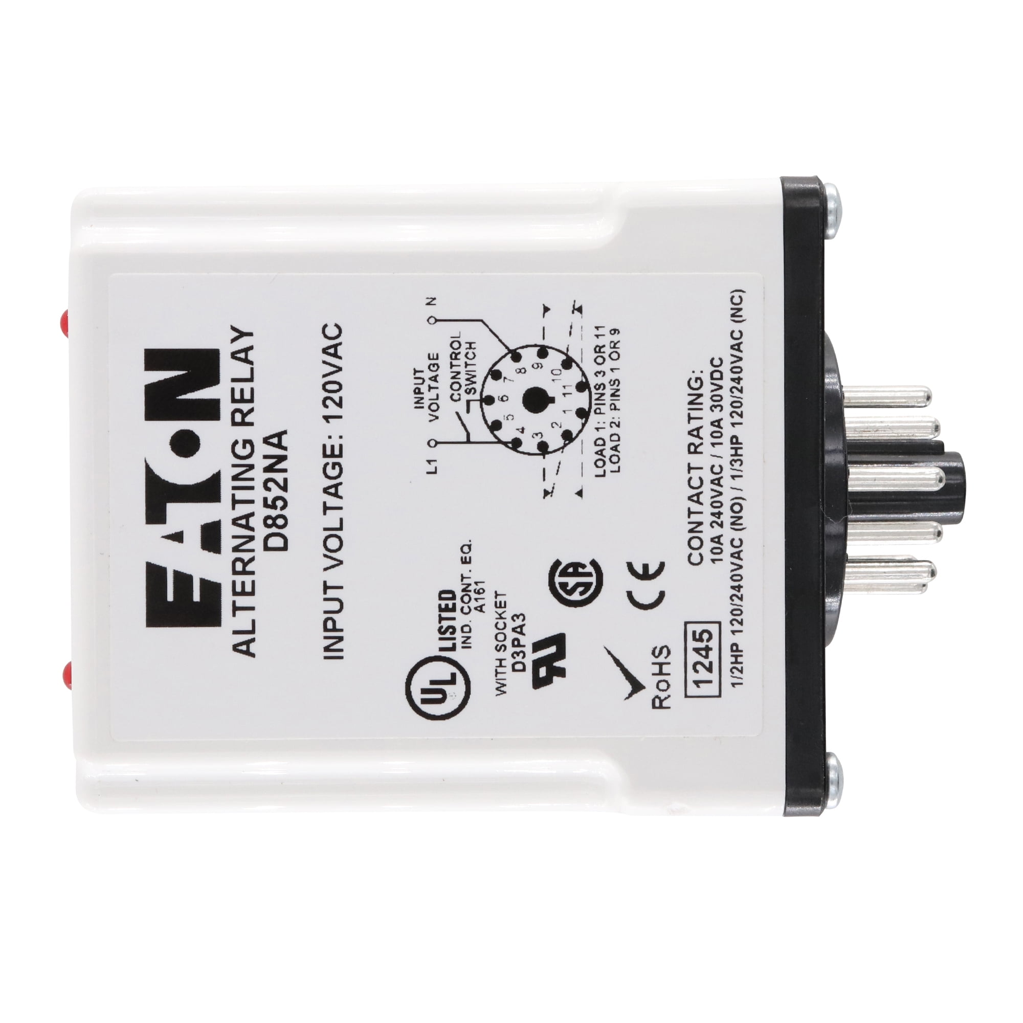 EATON D852NA Alternating Ice Cube Relay, 11-Pin, 10A, 240VAC/30VDC, 1NO ...