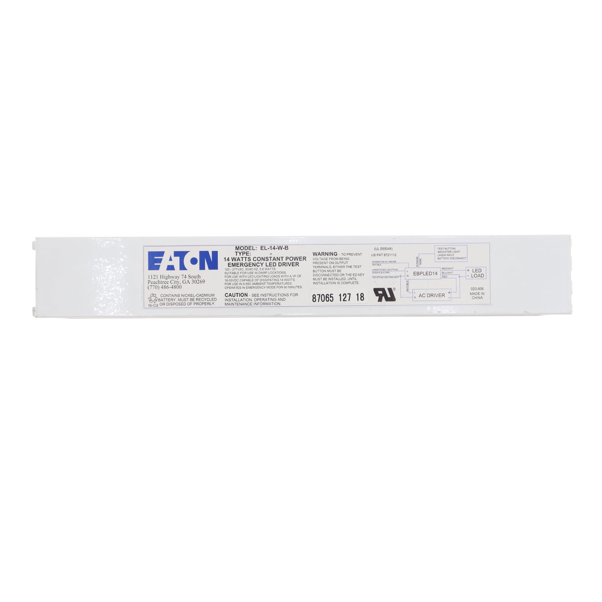 EATON EL-14-W-B Emergency LED Driver, Constant Power, 16-55Vdc, 14W ...