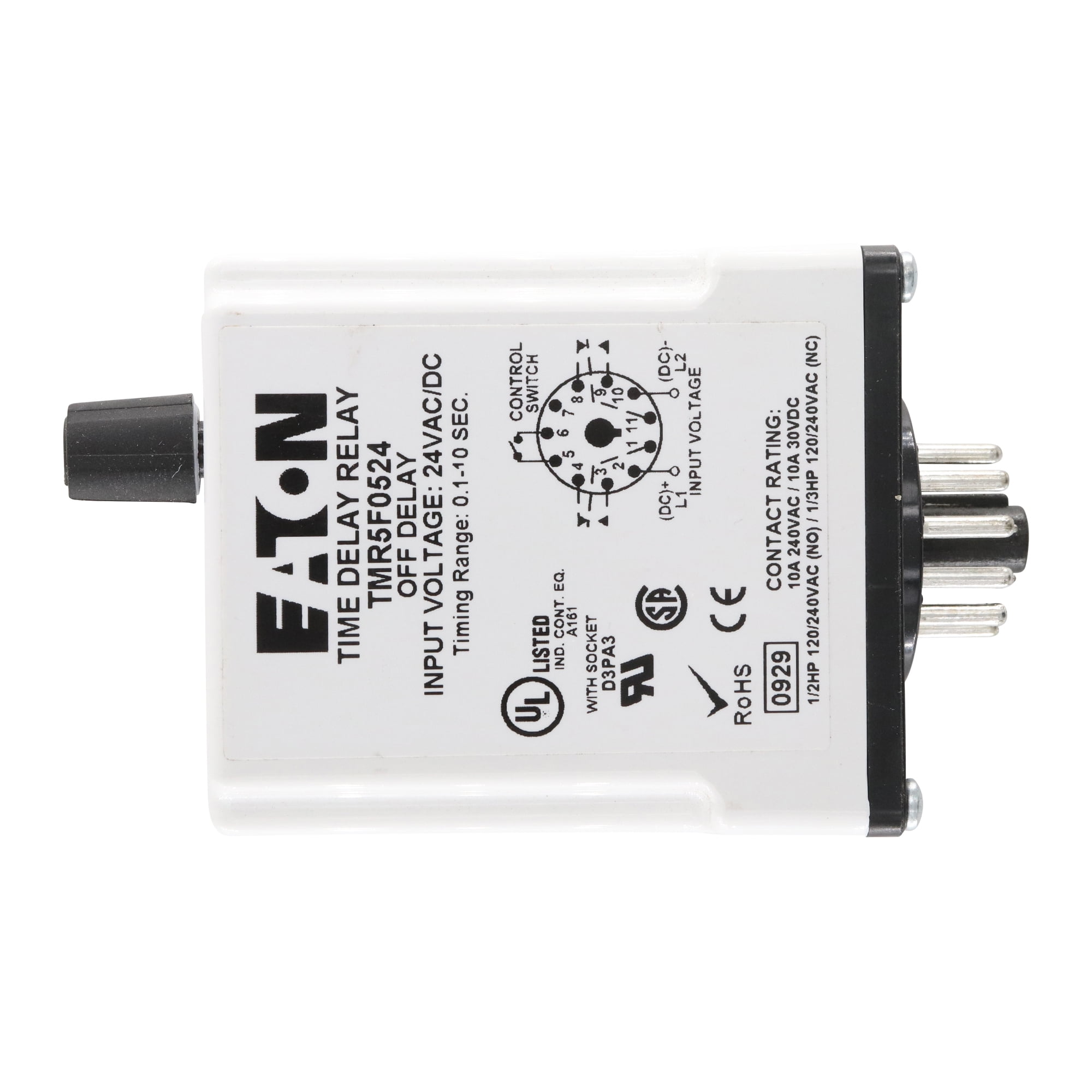EATON TMR5F0524 Time Delay Relay, Off Delay, 0.1-10 Second, 11-Pin, 10A ...