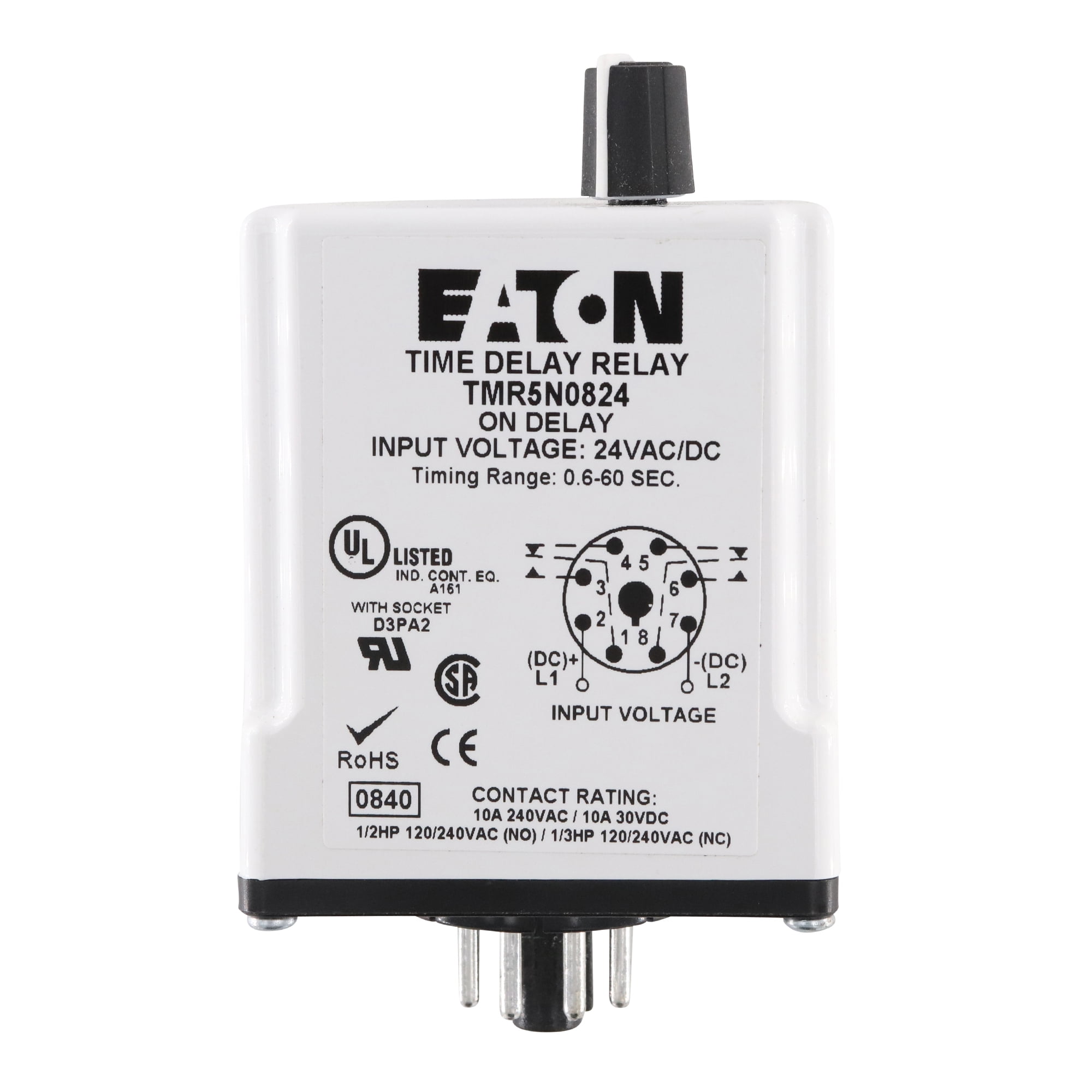 EATON TMR5N0824 Time Delay Relay, On Delay, 0.6-60 Second, 8-Pin, 10A ...