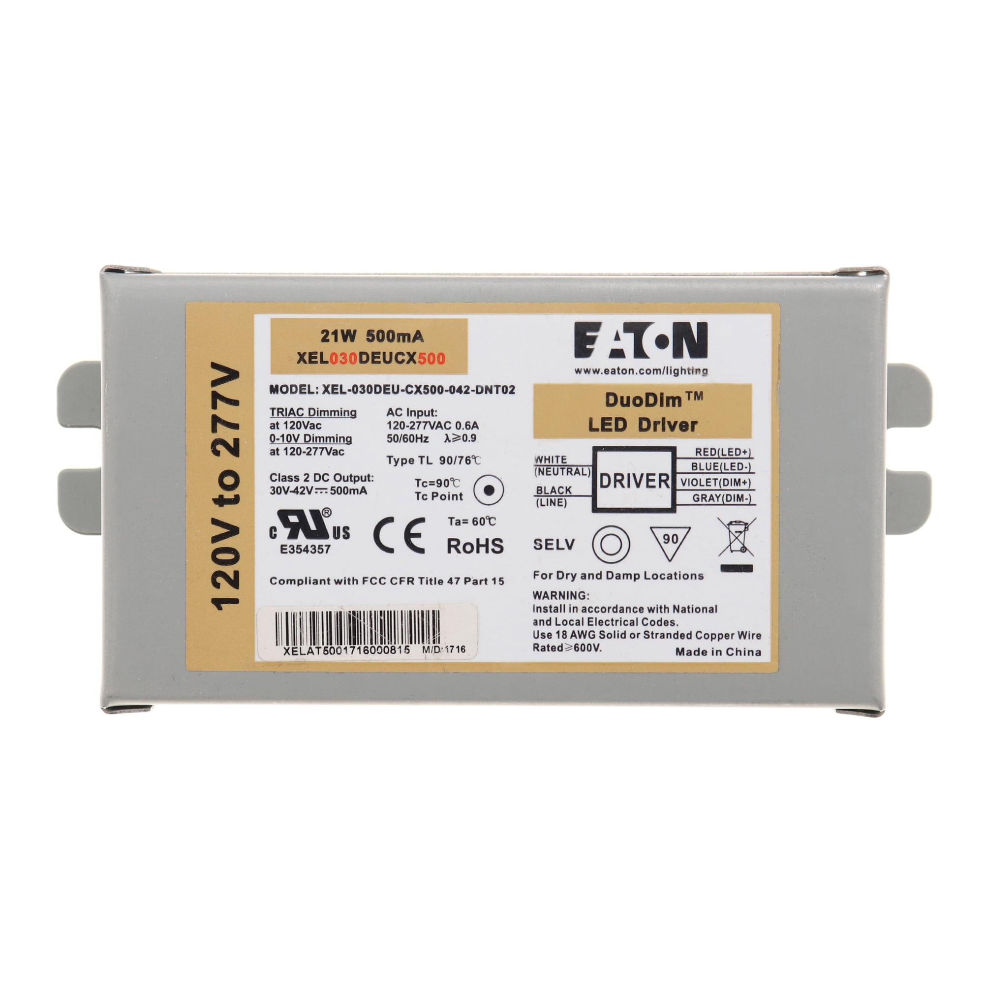 EATON XEL-030DEU-CX500-042-DNT02 DuoDim LED Driver, 30-42Vdc, 21W, 500mA, 0-10V - Walmart ...