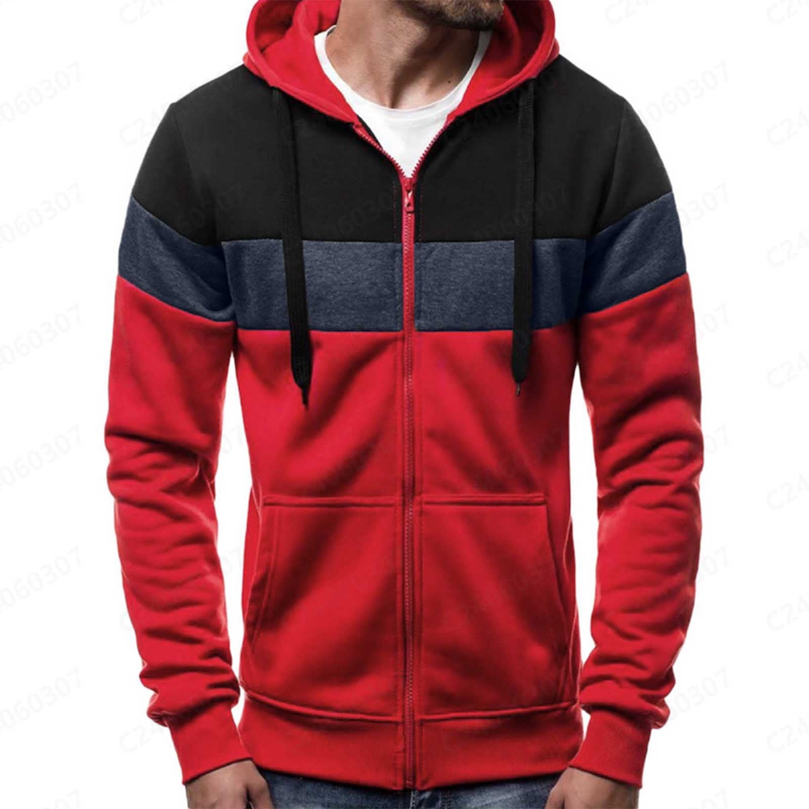 EAUFUM Solid Color Hoodies for Men Long Sleeve Hooded Sweatshirt Comfy ...