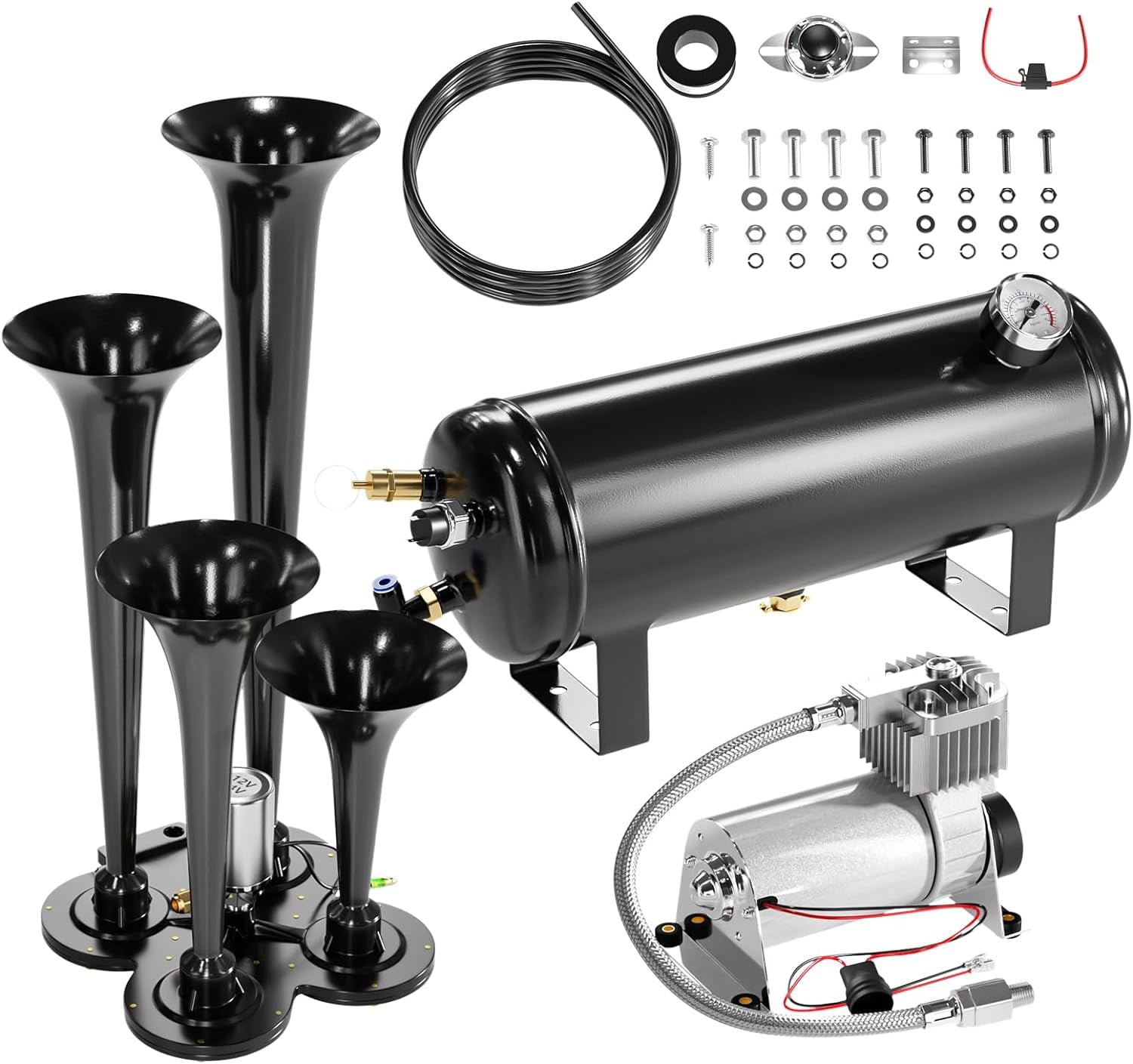 EAYSG 150DB Train Air Horn Kit, 4 Trumpet Loud Train Horns Kit for 150 ...