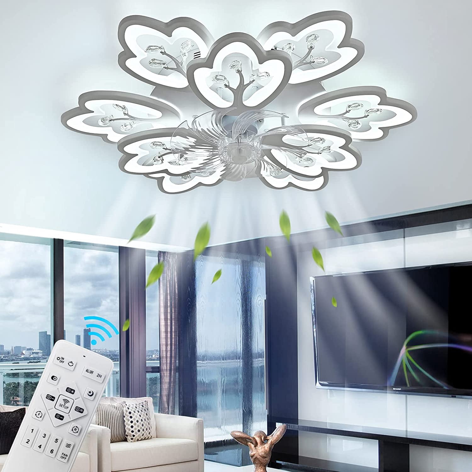 EAYSG 31" Modern Ceiling Fan with Lights, 6-Speed, Remote Control, LED ...