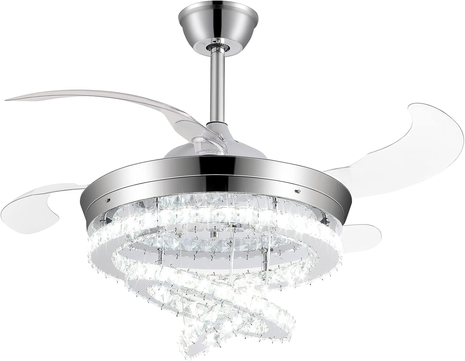 EAYSG 42" Crystal Ceiling Fan with Lights Modern Crystal Chandeliers ...
