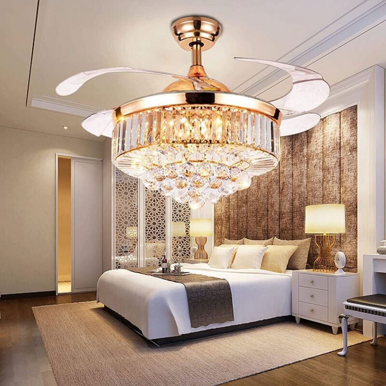 Wuzstar Gold Crystal Invisible Ceiling Fan Light LED Chandelier 3 ...