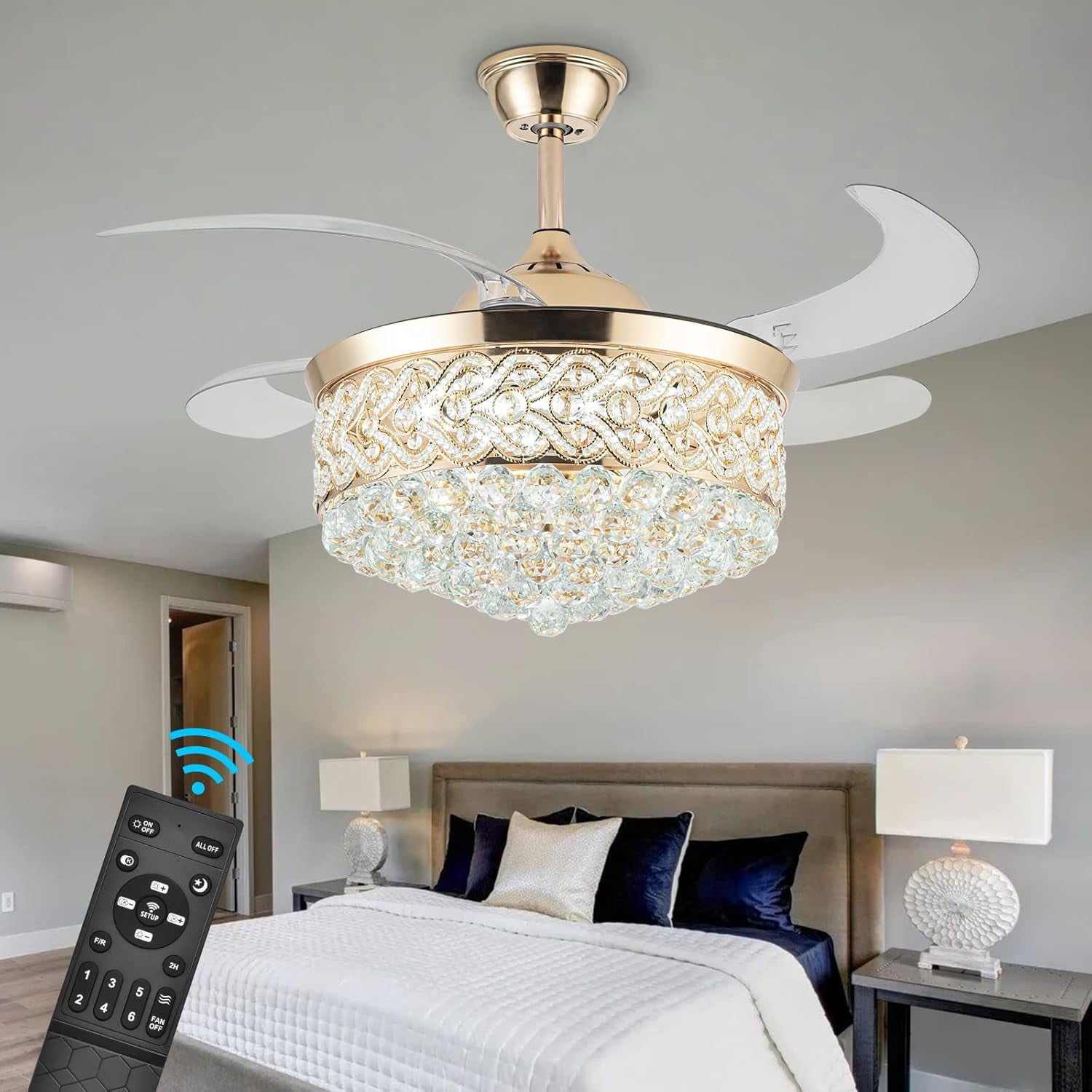 EAYSG 42inch Ceiling Fans with Lights and Remote, Modern Retractable ...