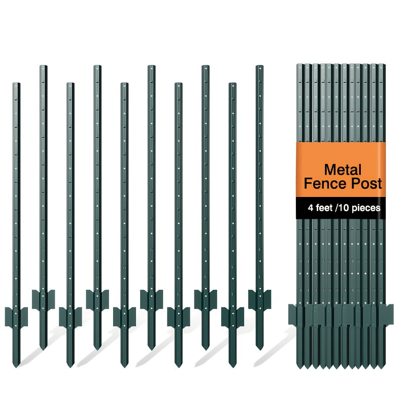 EAYSG 4FT Heavy Duty No-Dig U-Shape Steel Fence Posts, (10-Pack) Green ...